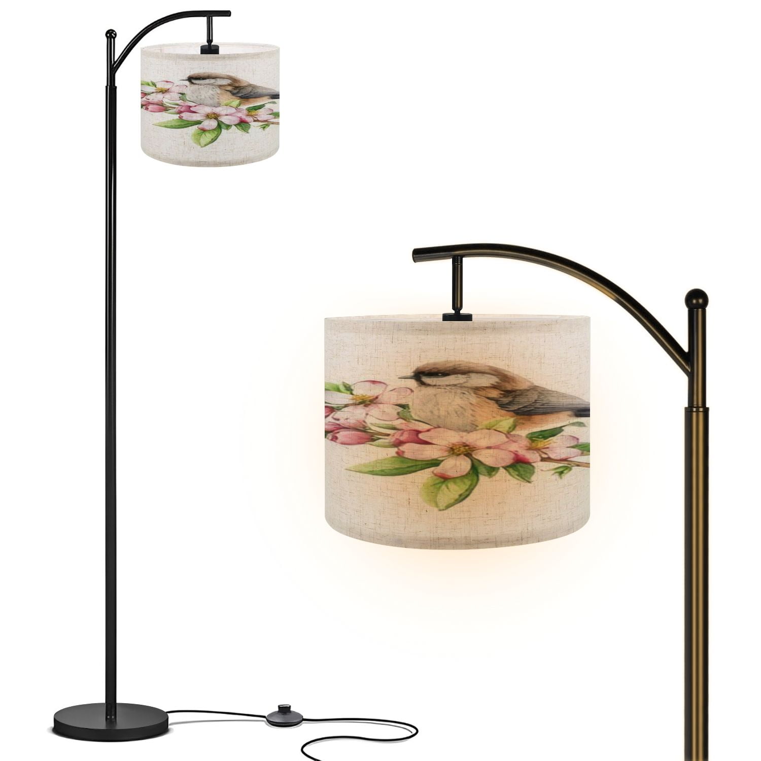 Arc Floor Lamps Titmouse bird spring pink flowers Watercolor Hand drawn ...