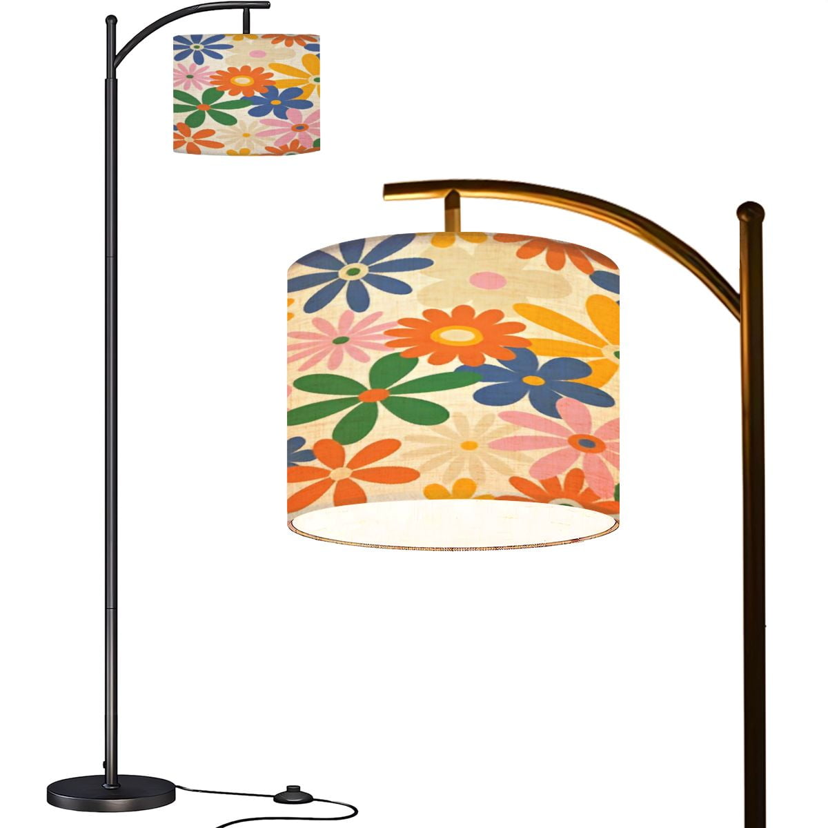 Arc Floor Lamps Trendy floral pattern 70s groovy daisy flowers Vintage ...