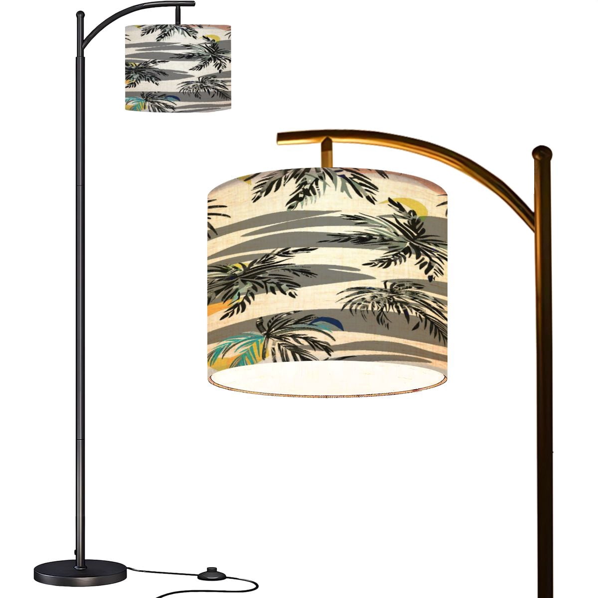 Arc Floor Lamps Tropical pattern camouflage Monochrome palm trees sun ...