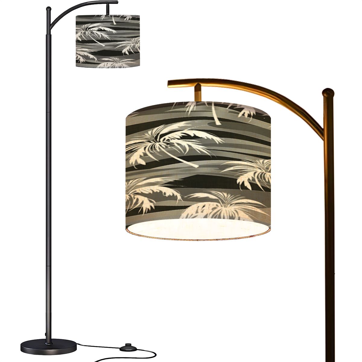 Arc Floor Lamps Tropical pattern camouflage Palm trees sun graphic ...