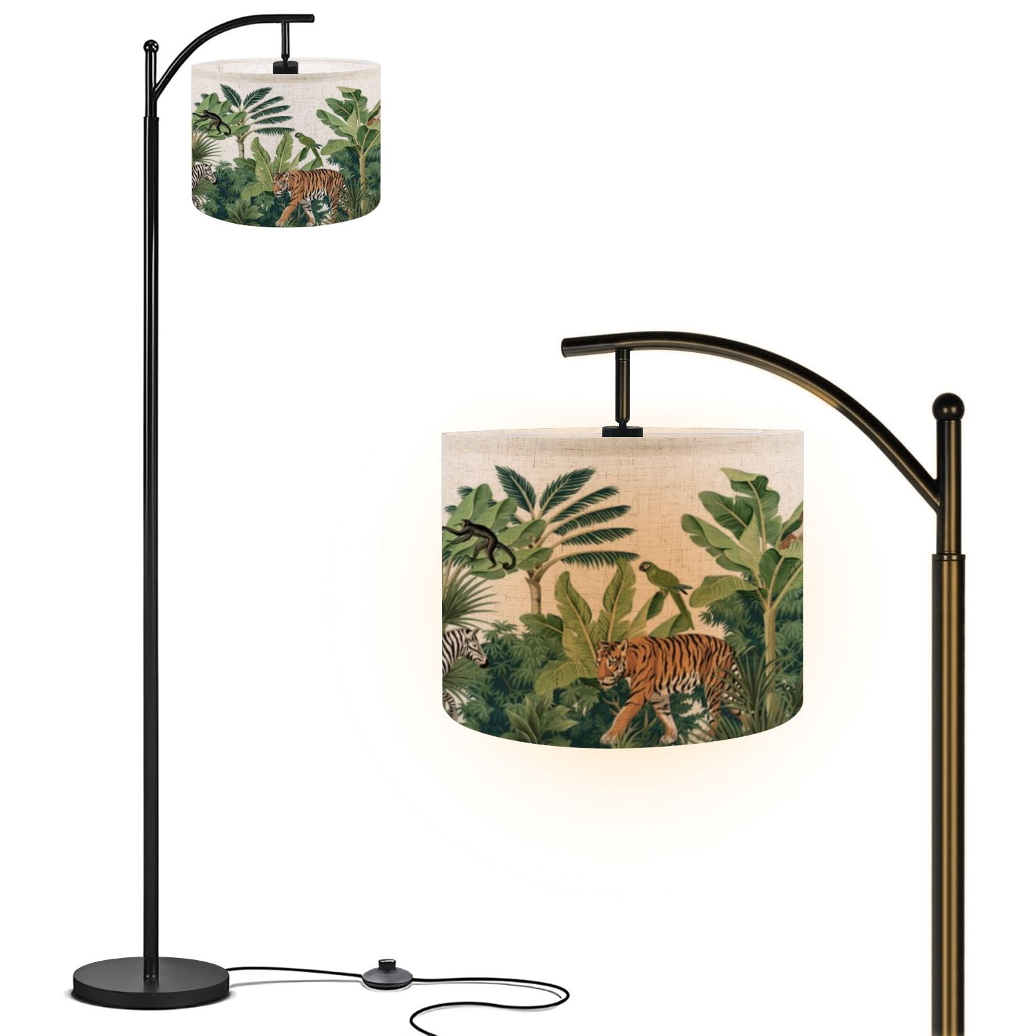 Arc Floor Lamps Tropical vintage botanical landscape tiger zebra ...