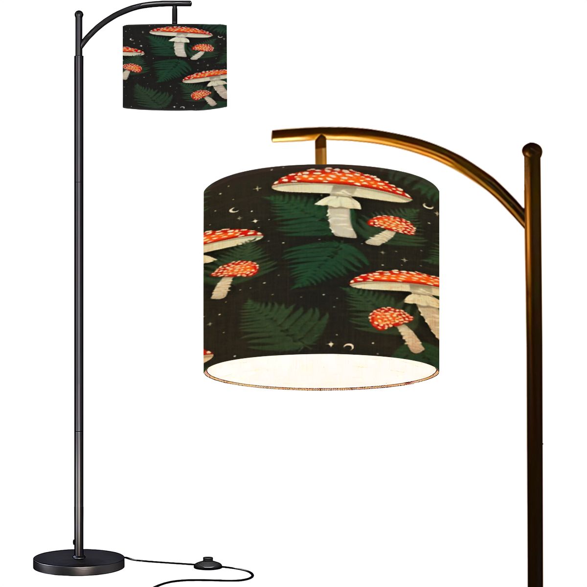 Arc Floor Lamps Vintage nature seamless pattern mushroom fern Botanical ...