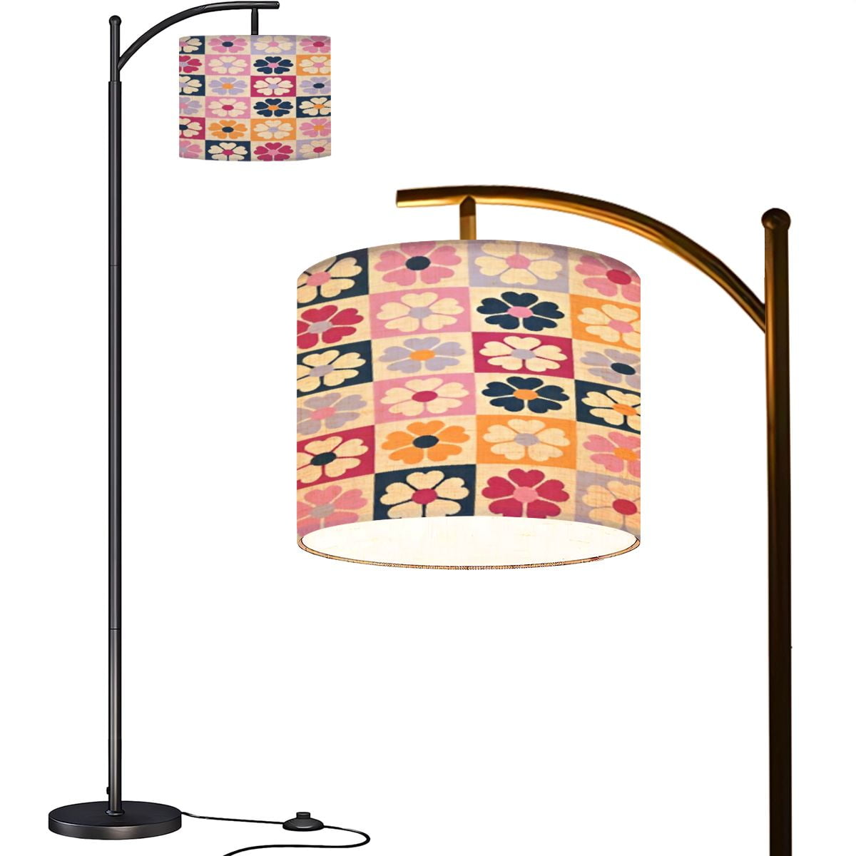 Arc Floor Lamps Vintage stylised flowers placement by grid Cheerful ...