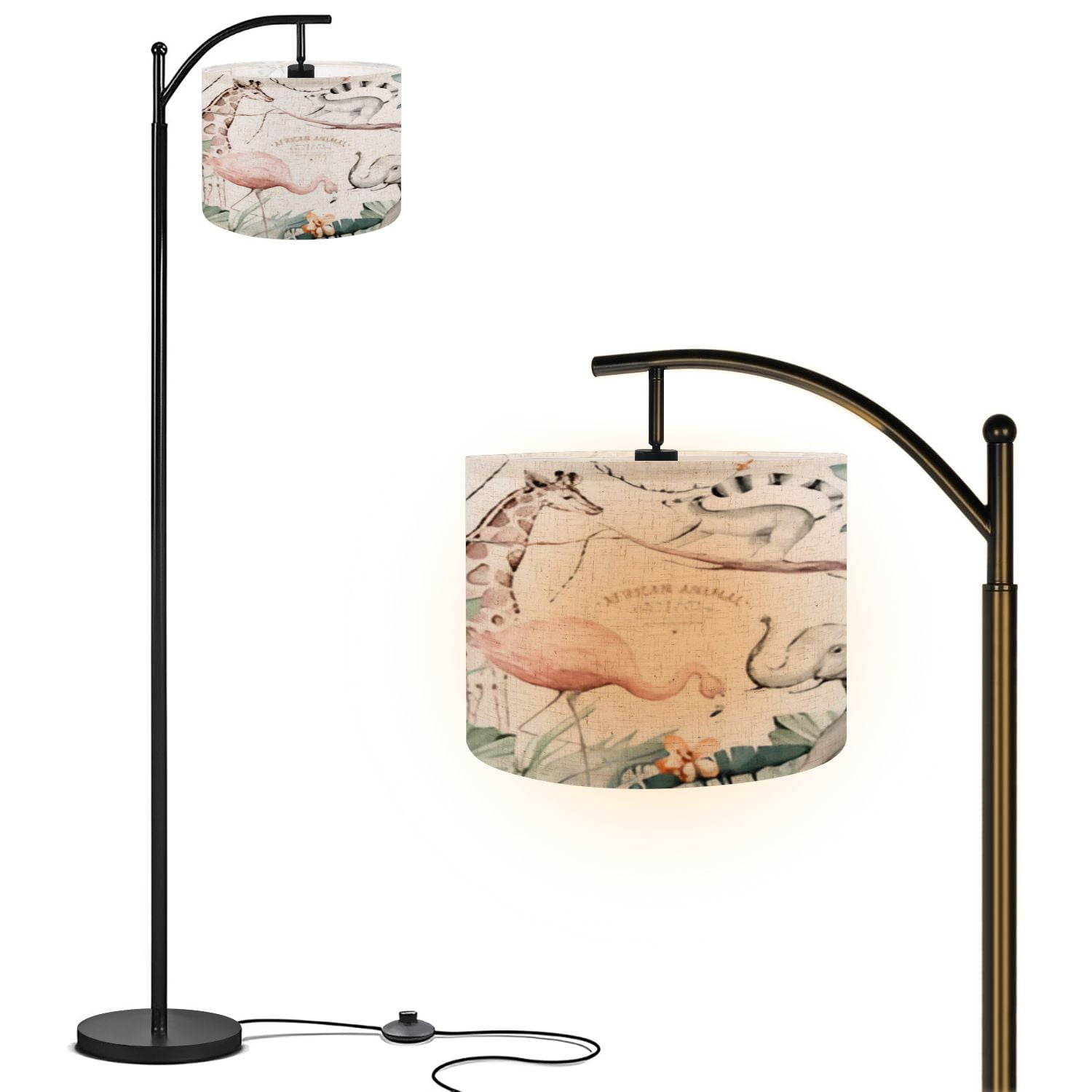 Arc Floor Lamps Watercolor African Animals lemur giraffe toucan rhipo ...