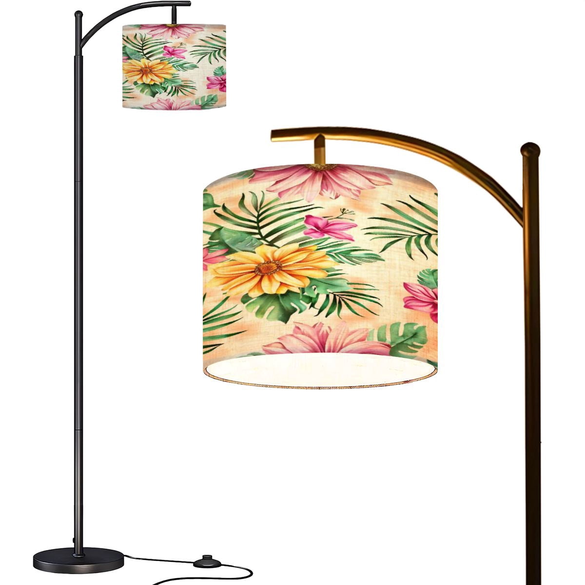 Arc Floor Lamps Watercolor flowers pattern pink tropical elements green ...