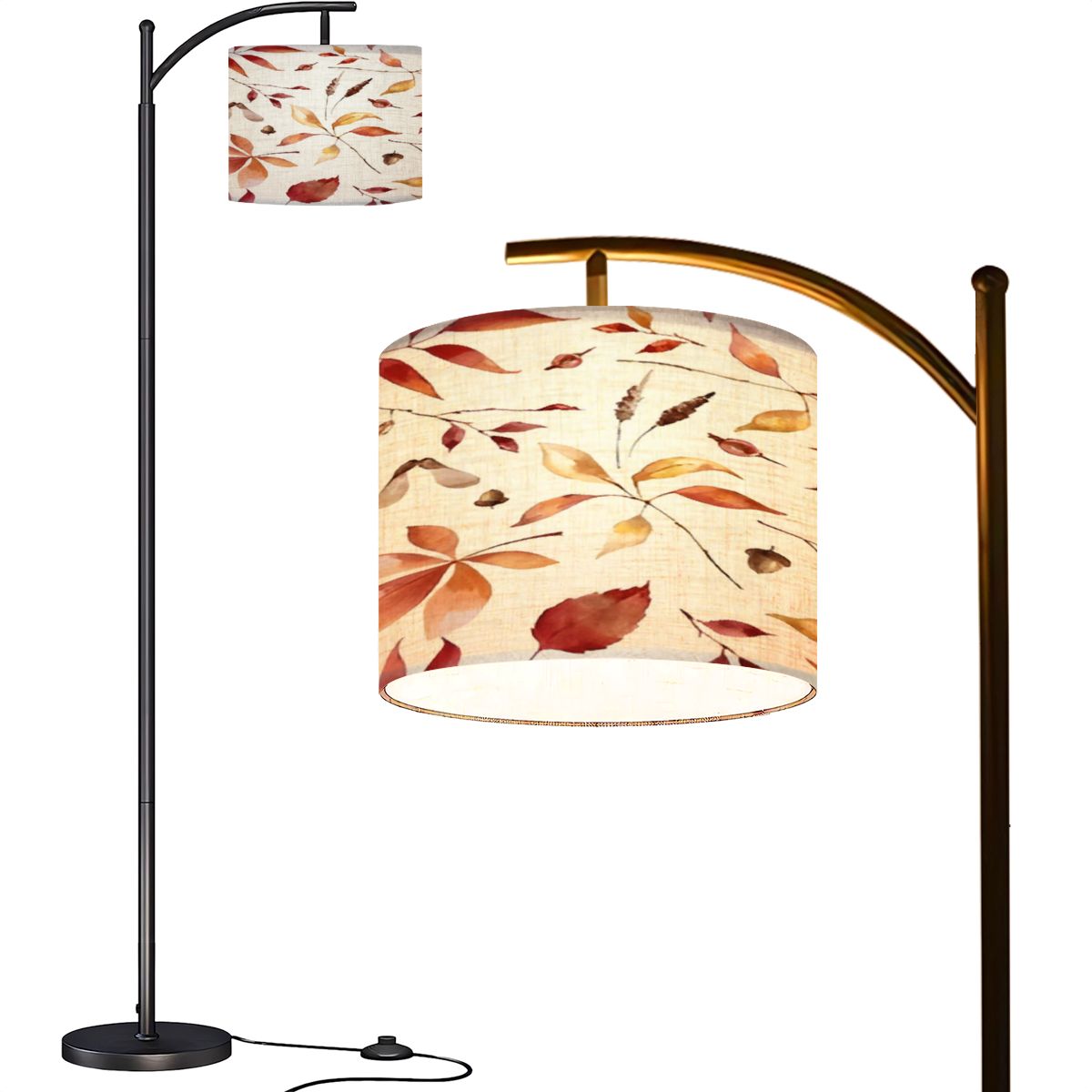 Arc Floor Lamps Watercolor pattern autumn plants Autumn leaves leaf ...