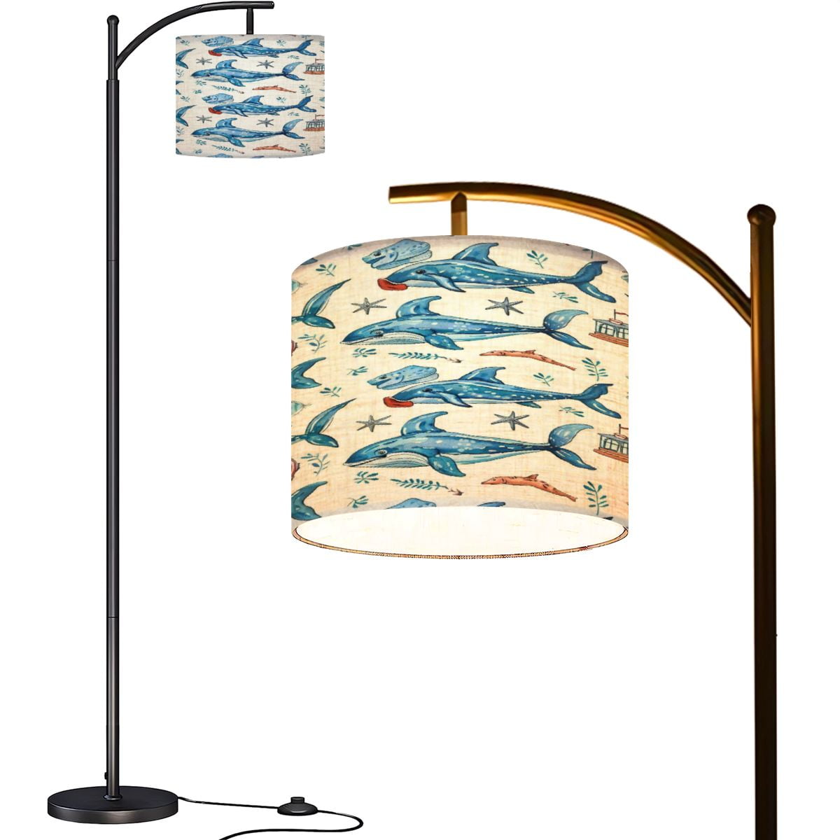 Arc Floor Lamps Watercolor seamless pattern theme Lighthouse whale ...