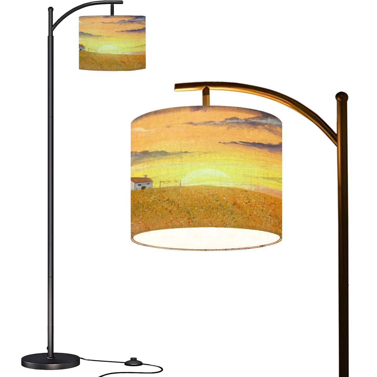 Arc Floor Lamps Watercolor sunset house sea landscape countryside hand ...