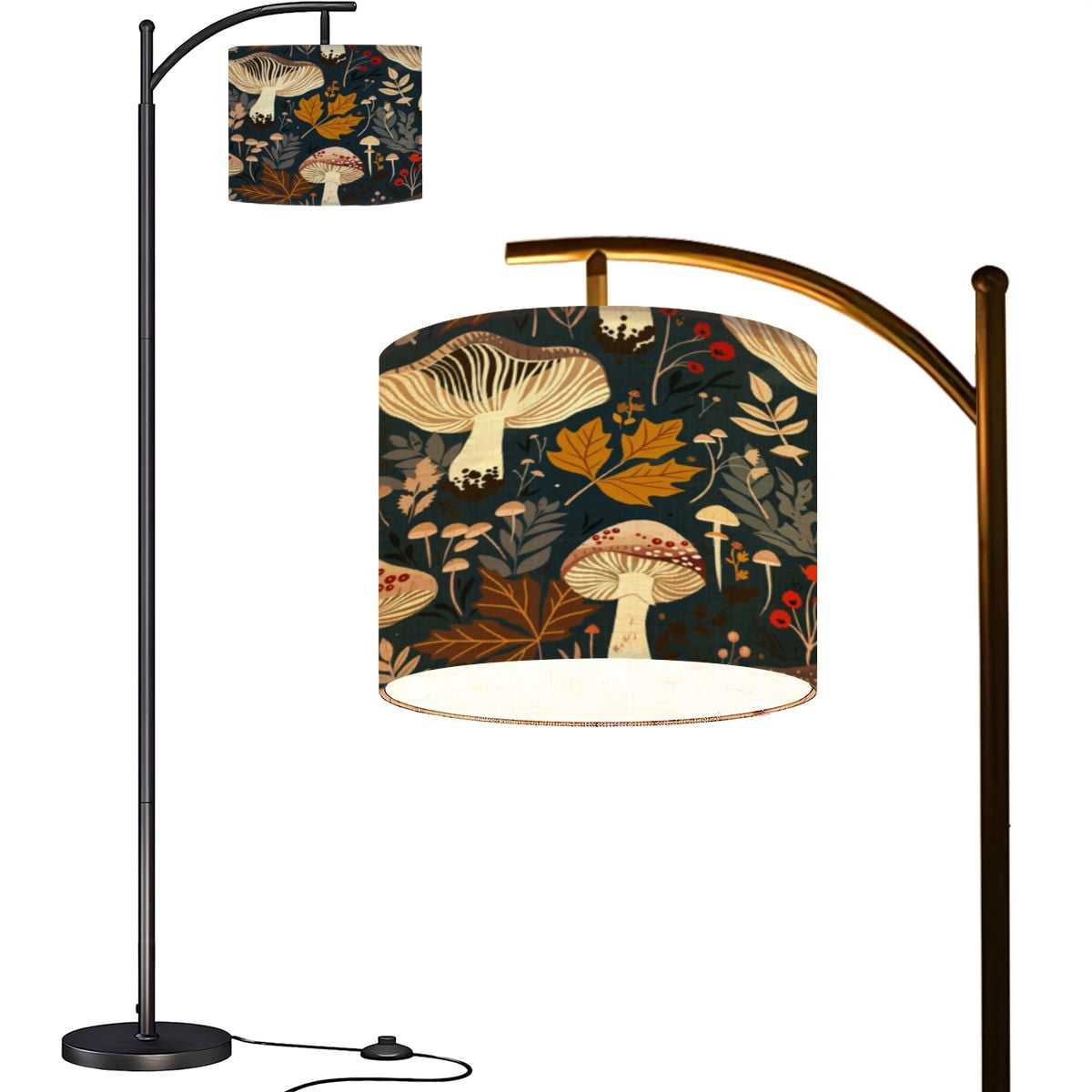 Arc Floor Lamps Whimsical Autumn Pattern Mushrooms Wildflowers Modern ...