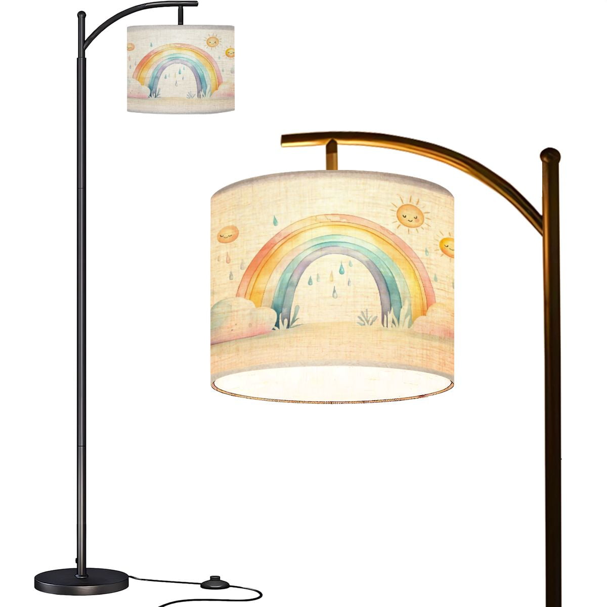 Arc Floor Lamps Whimsical Boho Rainbow Watercolor Art Cloud Sun Details ...