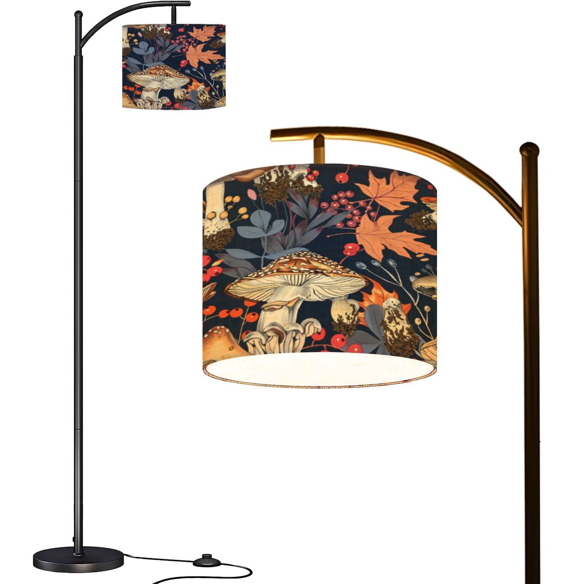 Arc Floor Lamps Whimsical Forest Mushroom Pattern Fall Leaves Berries ...