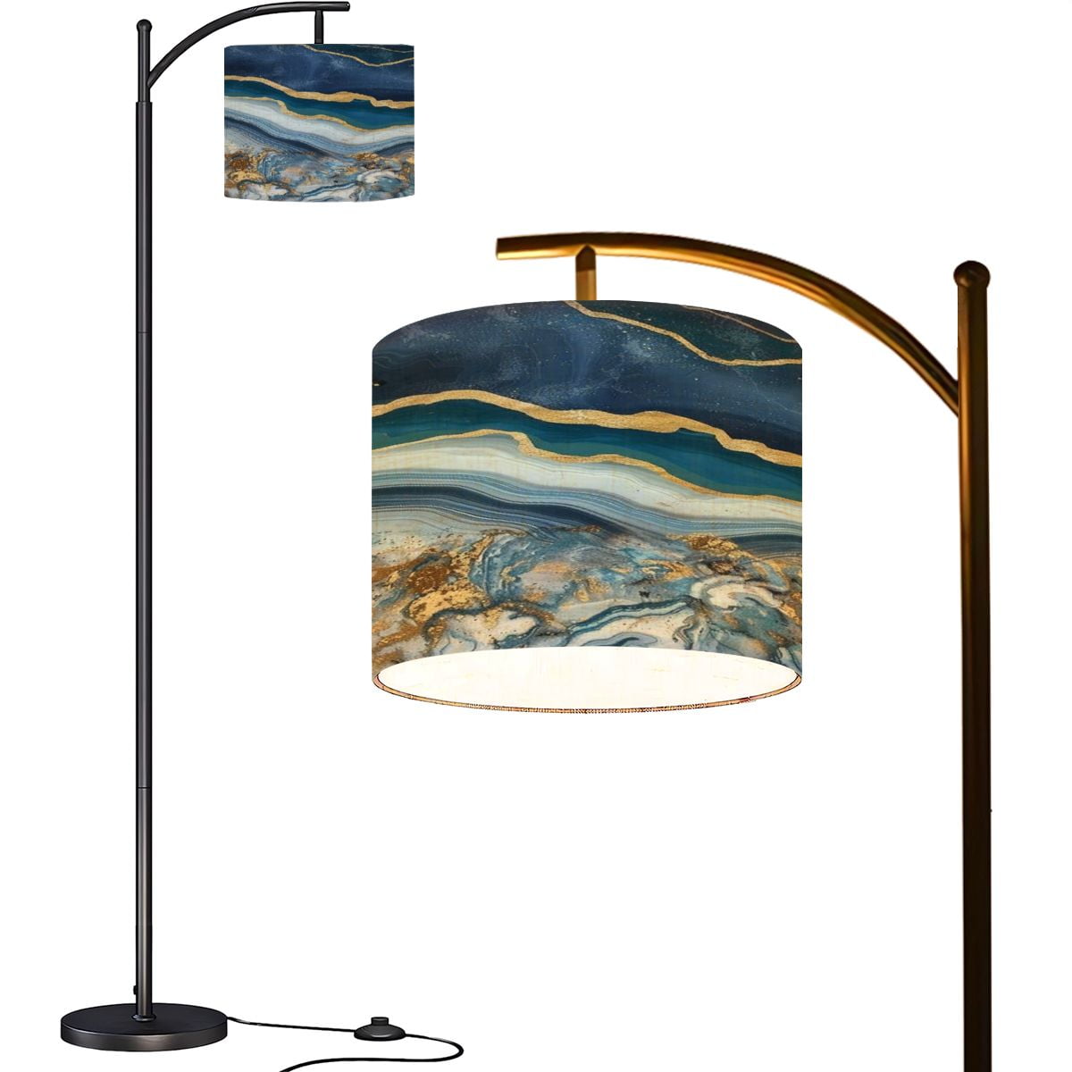 Arc Floor Lamps abstract blue agate golden veins white marble fake ...