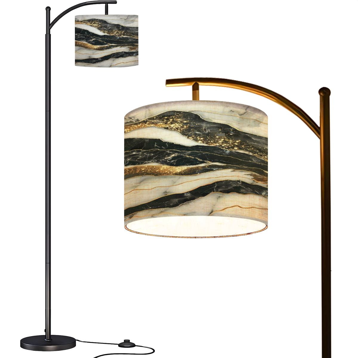 Arc Floor Lamps abstract marbling black white marble golden veins fake ...