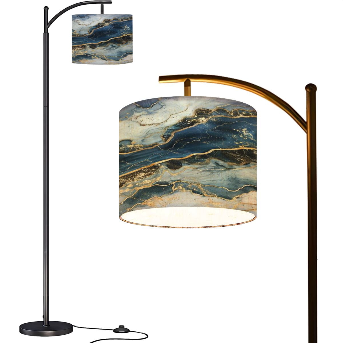 Arc Floor Lamps abstract white blue marble golden veins fake stone ...