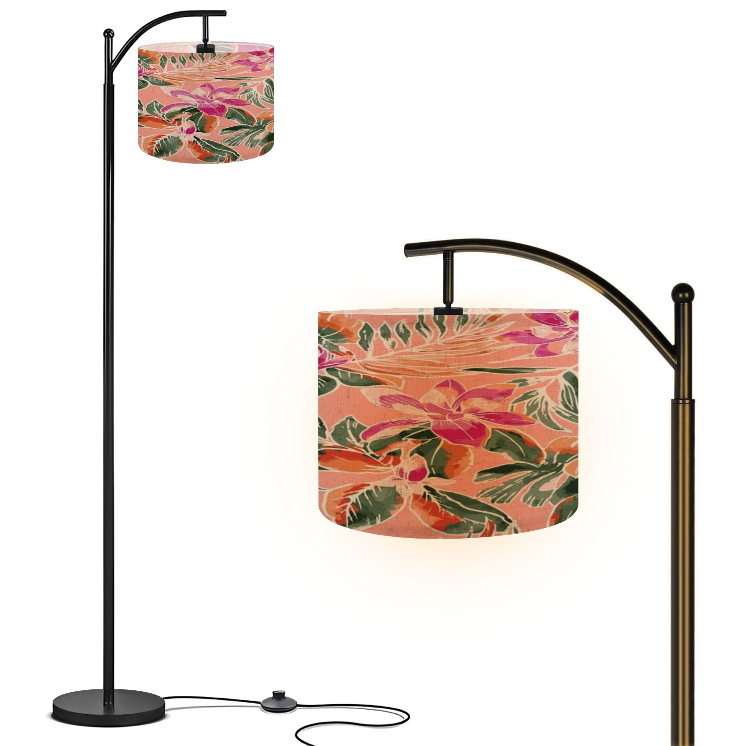 Arc Floor Lamps botanical floral seamless pattern roses herbs leaves ...
