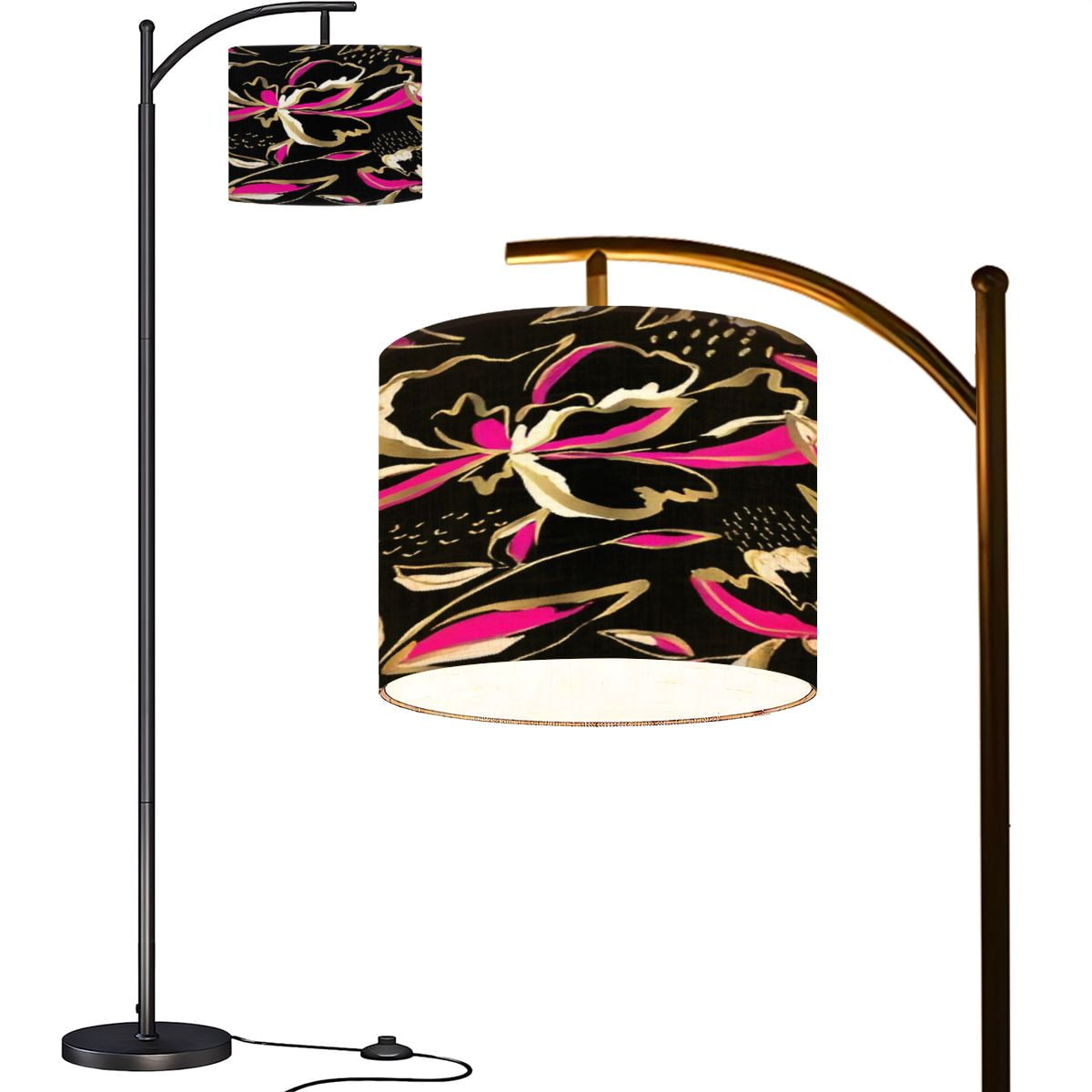 Arc Floor Lamps floral black Seamless pattern flowers gold elements ...