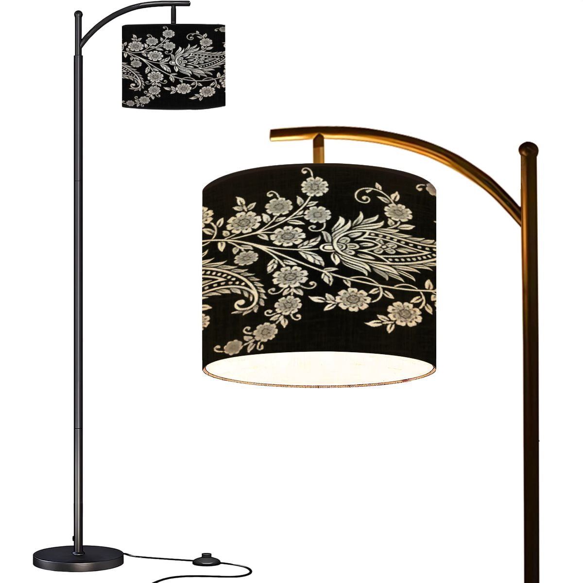 Arc Floor Lamps paisley Indian motif Modern LED Adjustable Lampshade ...