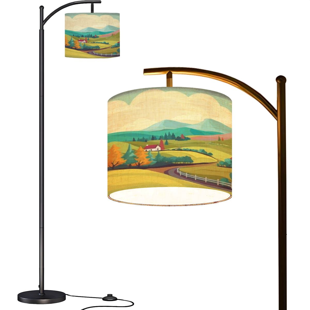 Arc Floor Lamps A rural landscape fields farm land trees cottage house ...