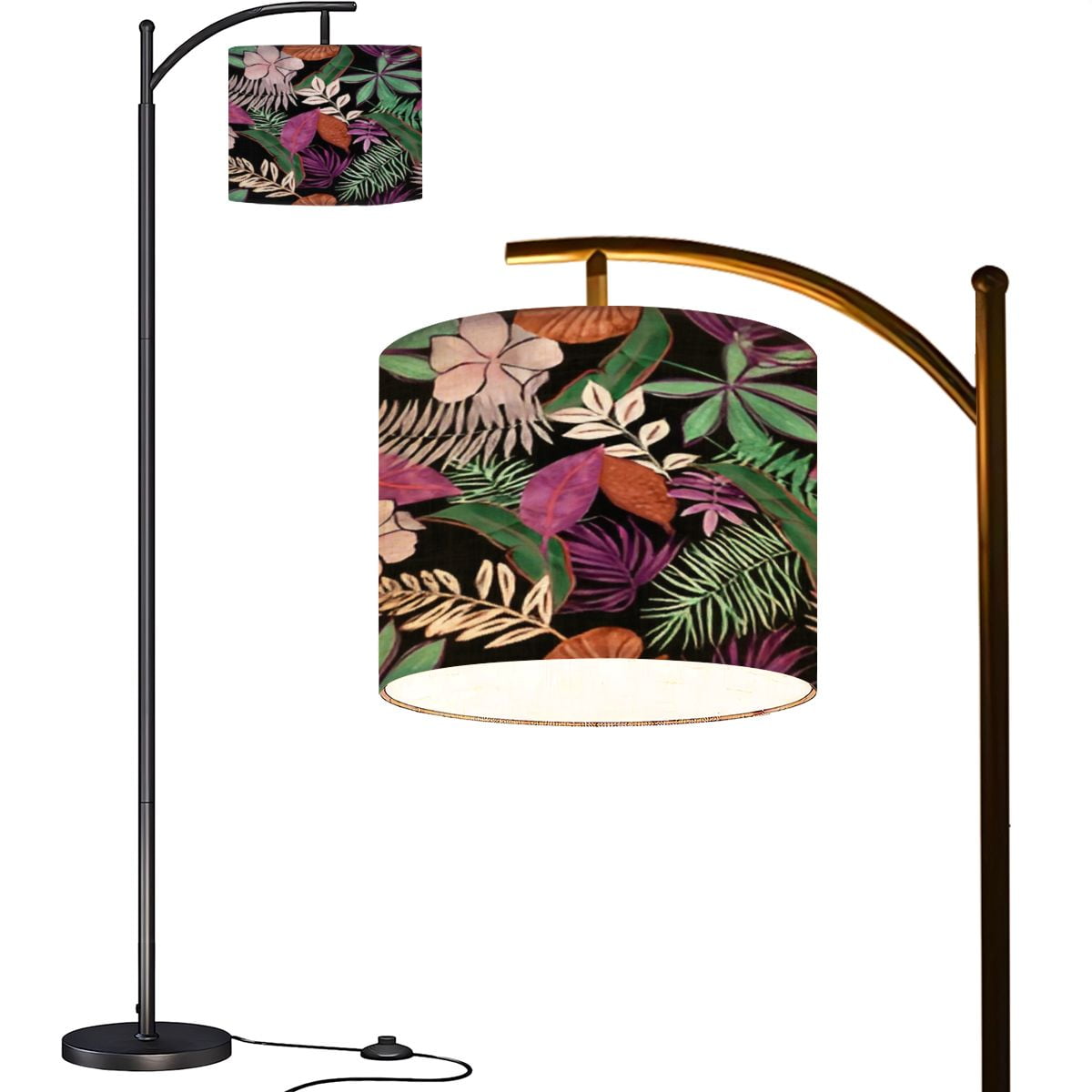 Arc Floor Lamps tropical pattern made dark leaves elements for textil ...