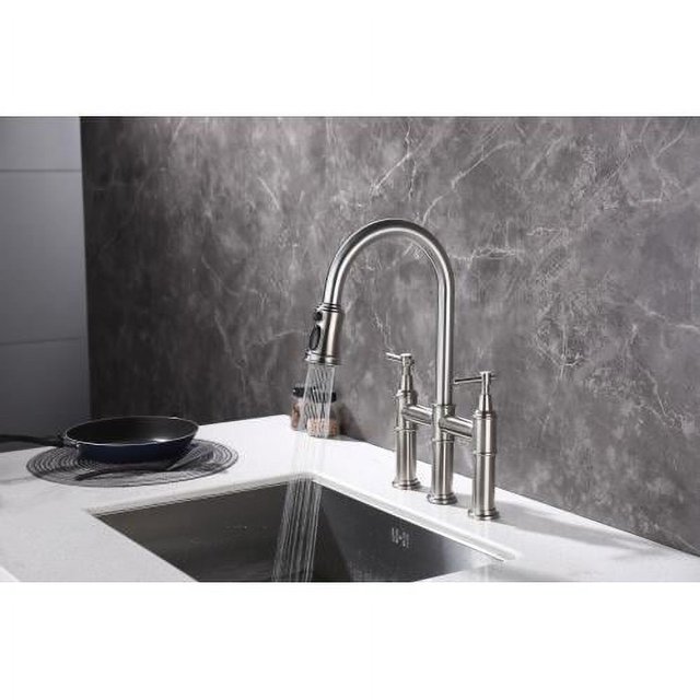 Arc Kitchen Faucet, Metal Bridge Faucet with Pull-Down Sprayhead in ...