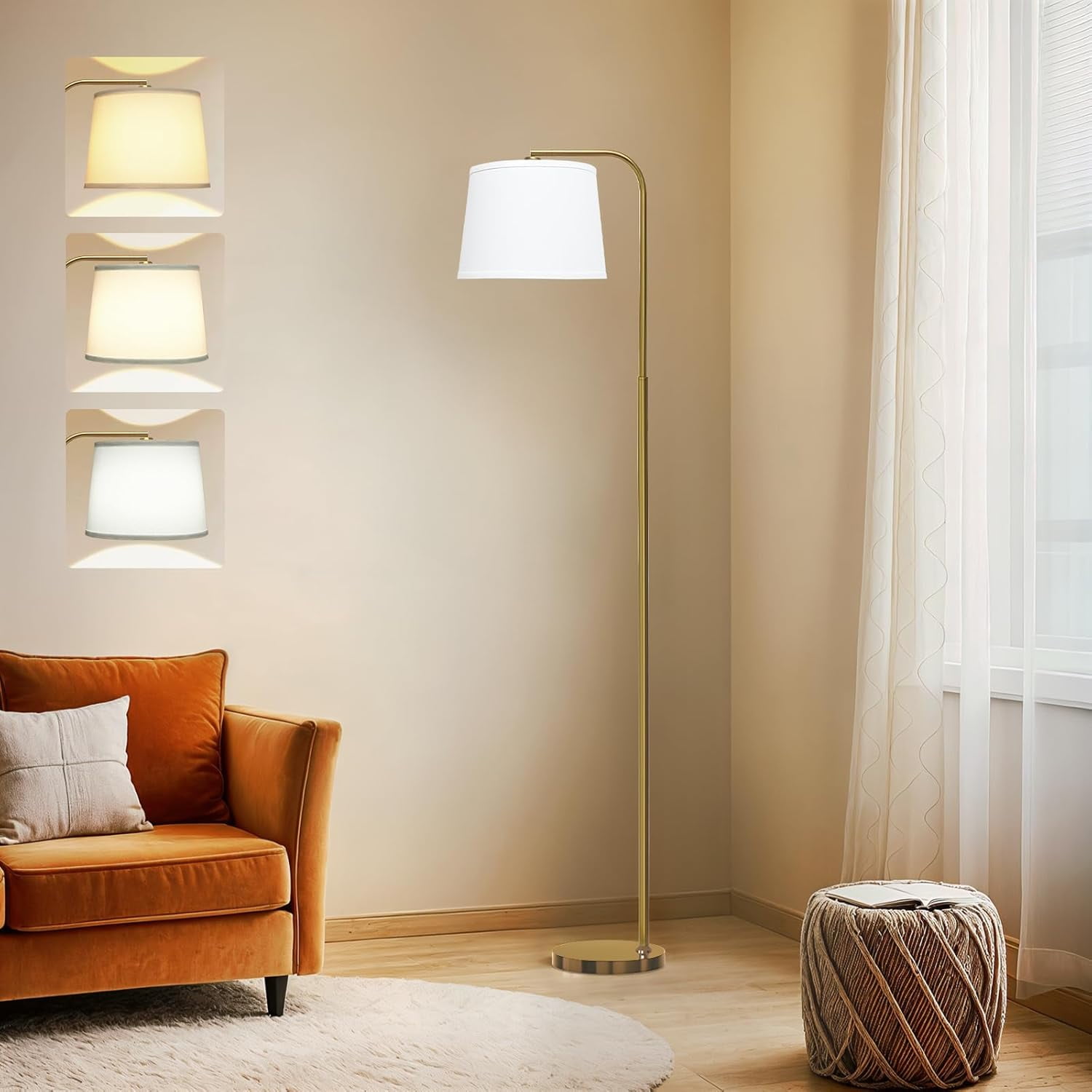 Arc Modern Floor Lamp with 3 Color Temperatures and Foot Switch for ...
