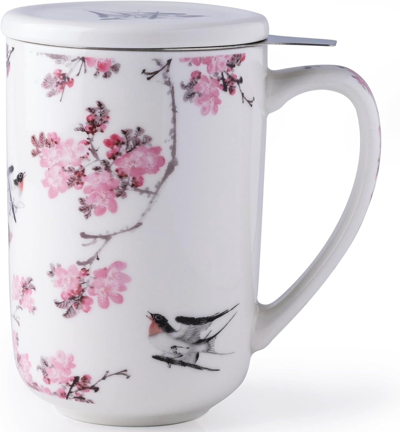 Arc Porcelain Tea Mug with Infuser and Lids, 18 Oz Coffee Cup Strainer ...