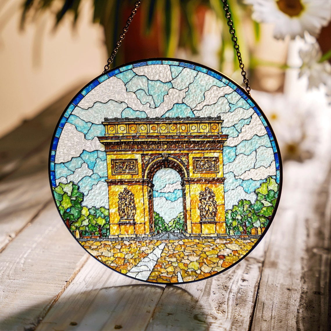 Arc de Triomphe Glass Suncatcher, Window Hanging, for Travelers, 3.5 in ...