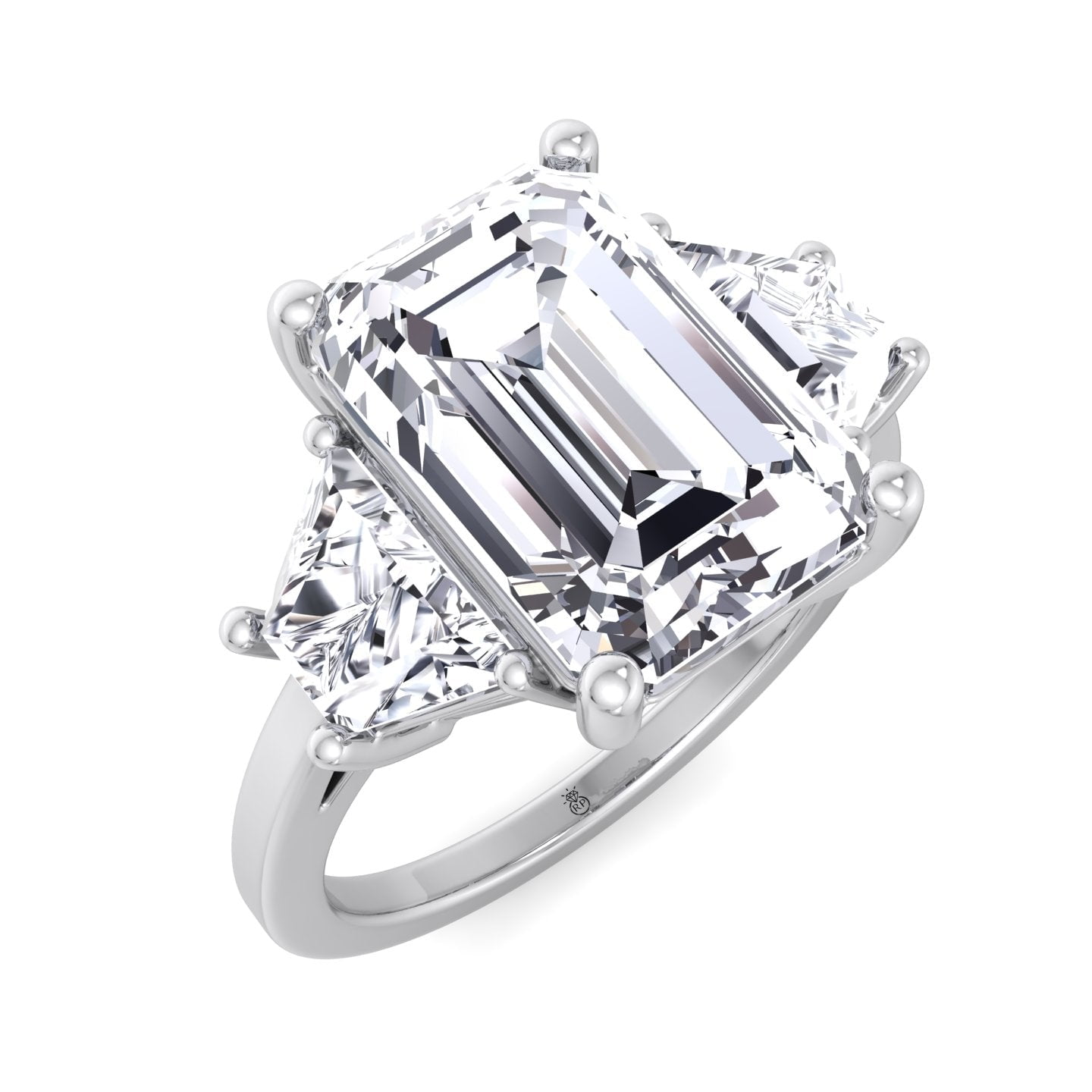 Arca - Three Stone Ring Trapezoid & Emerald Cut Moissanite Lab - Diamond Engagement Ring ...