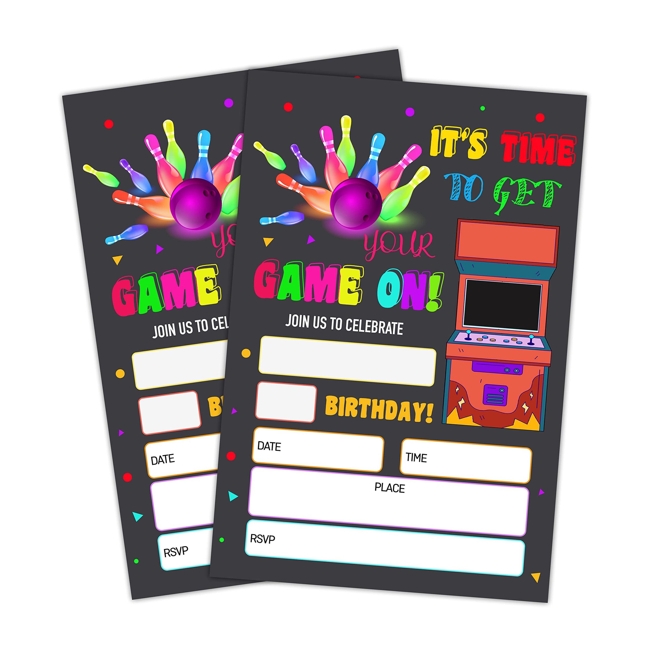 Arcade Adventure Birthday Invitations - 20 Fun Cards with Envelopes for ...