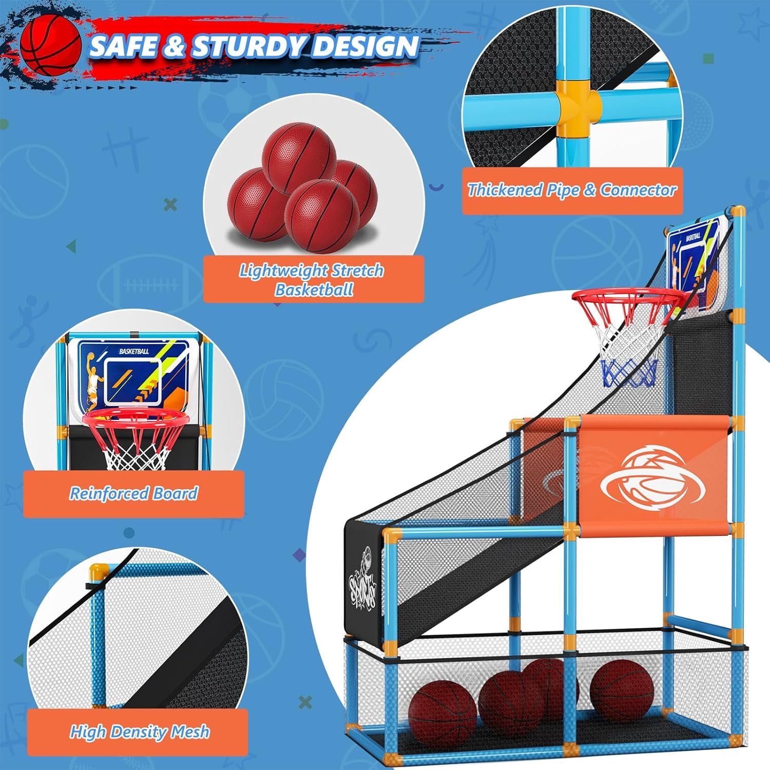Arcade Basketball Game Set - Indoor/Outdoor Adjustable Hoop with 4 ...