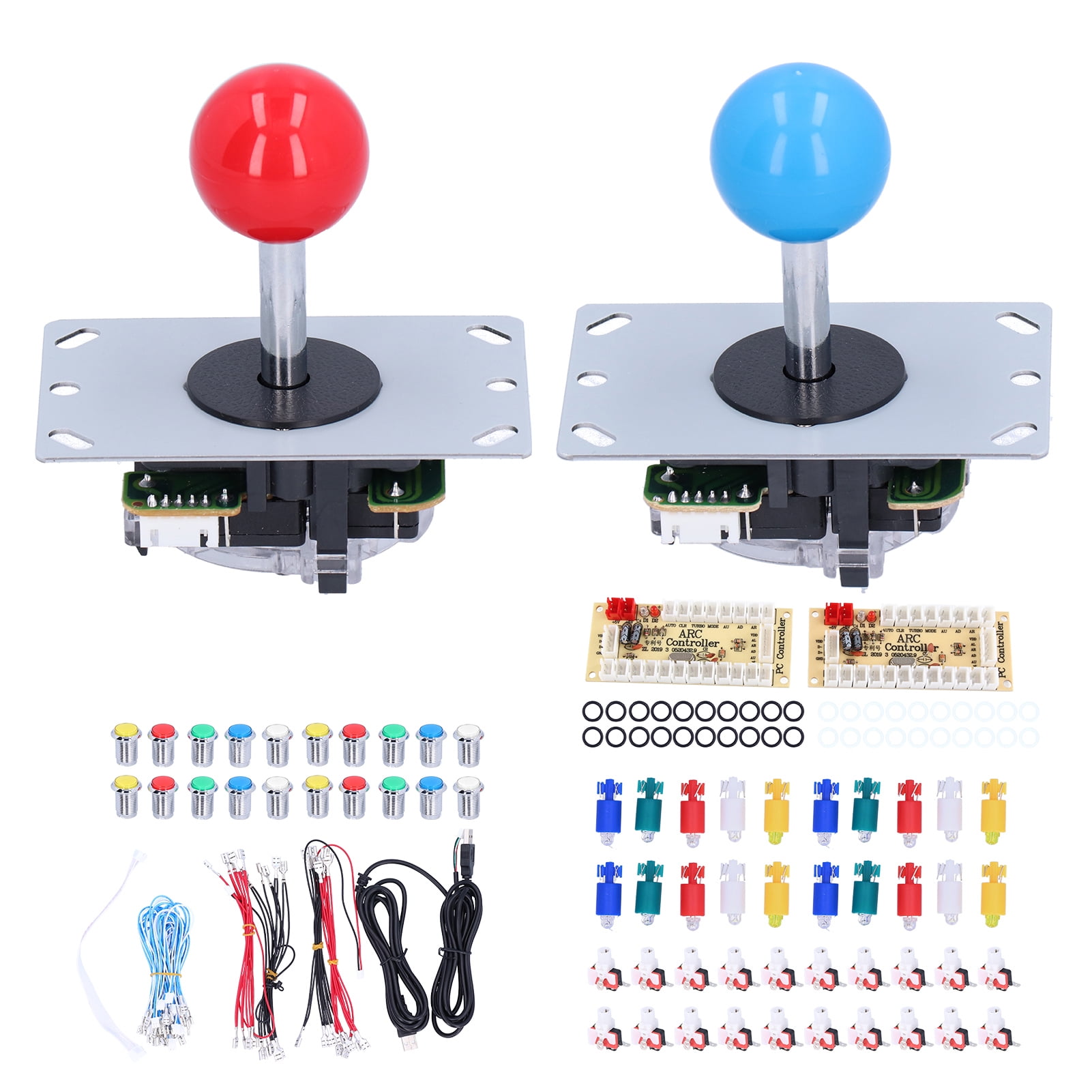 Arcade Game DIY Parts Kits Joystick Accessories LED Arcade Buttons for PC Games 5V2 Player ...