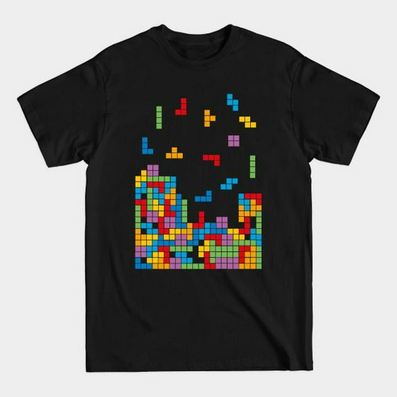 Arcade Pixel Block Tee Retro Falling Grid Shapes Colorful Puzzle ...