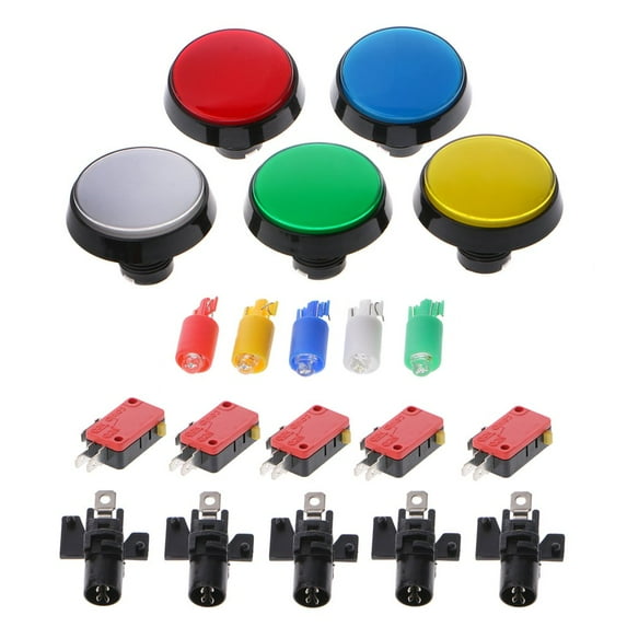 Arcade Push Button, 5 Pcs/Set 5 Colors 60mm Round Push Button Switch For Game Player Arcade ...