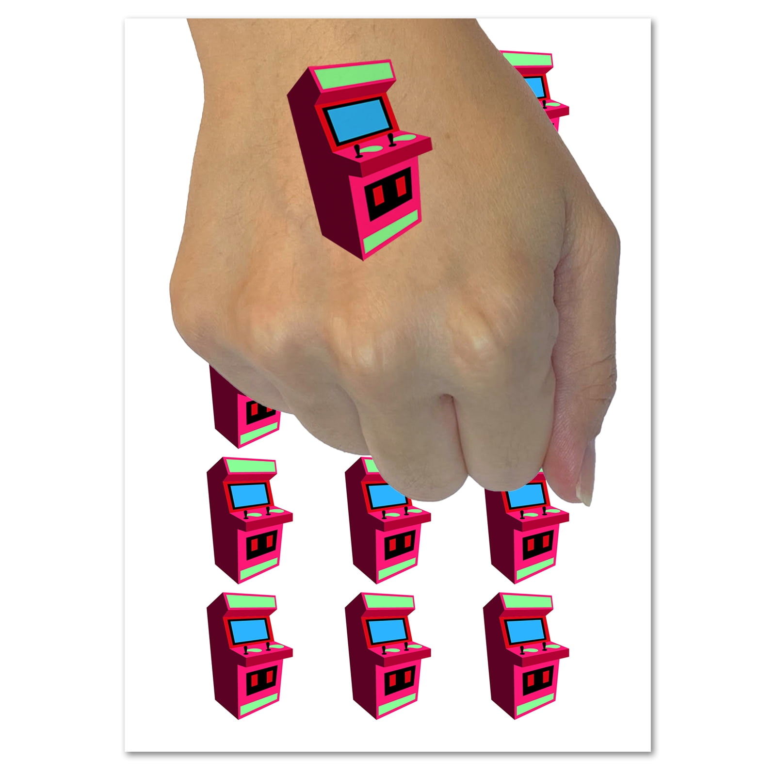 Arcade Retro Gaming Cabinet Water Resistant Temporary Tattoo Set Fake ...