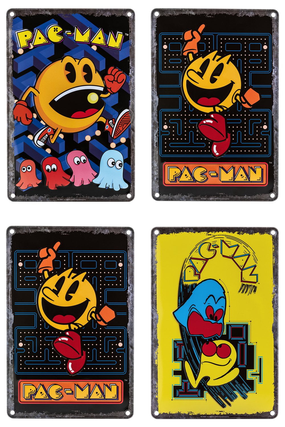ARCADE1UP PAC-MAN Industrial Metal Signs, 8" x 12", Set of 4 for Home ...