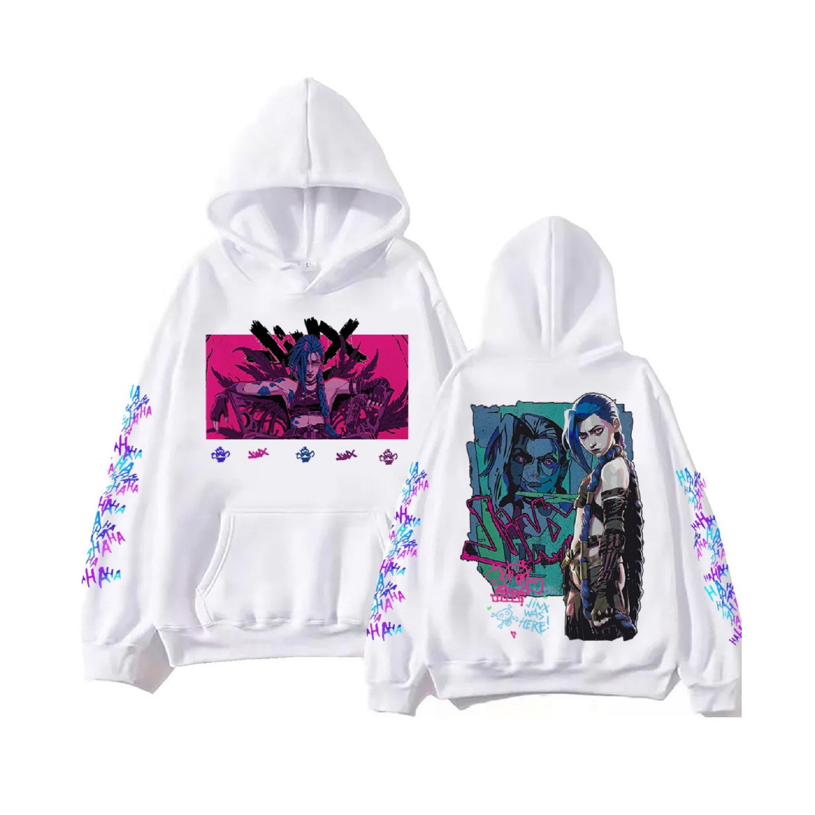 Arcane Anime Hoodies Jinx Vi Unisex Graphic Black/White Pullover Hoodie ...