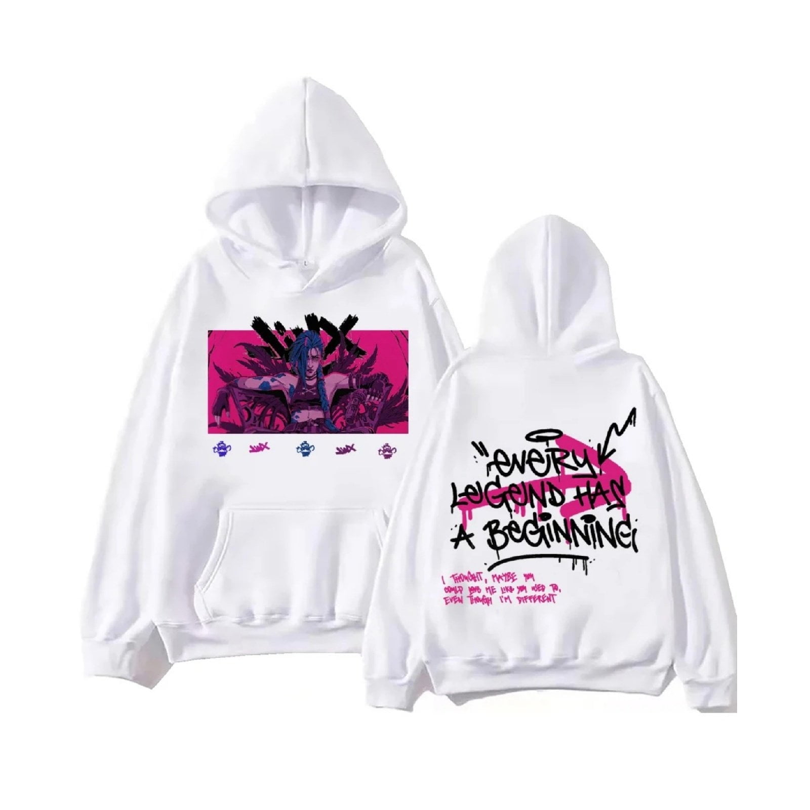 Arcane Anime Hoodies Jinx Vi Unisex Graphic Black/White Pullover Hoodie ...