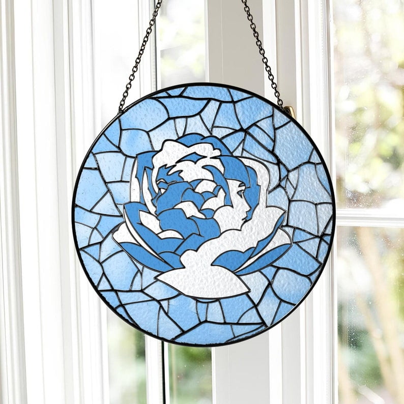 Arcane Blue Rose Stained Glass Suncatcher, Jinx Ekko Inspired Window ...