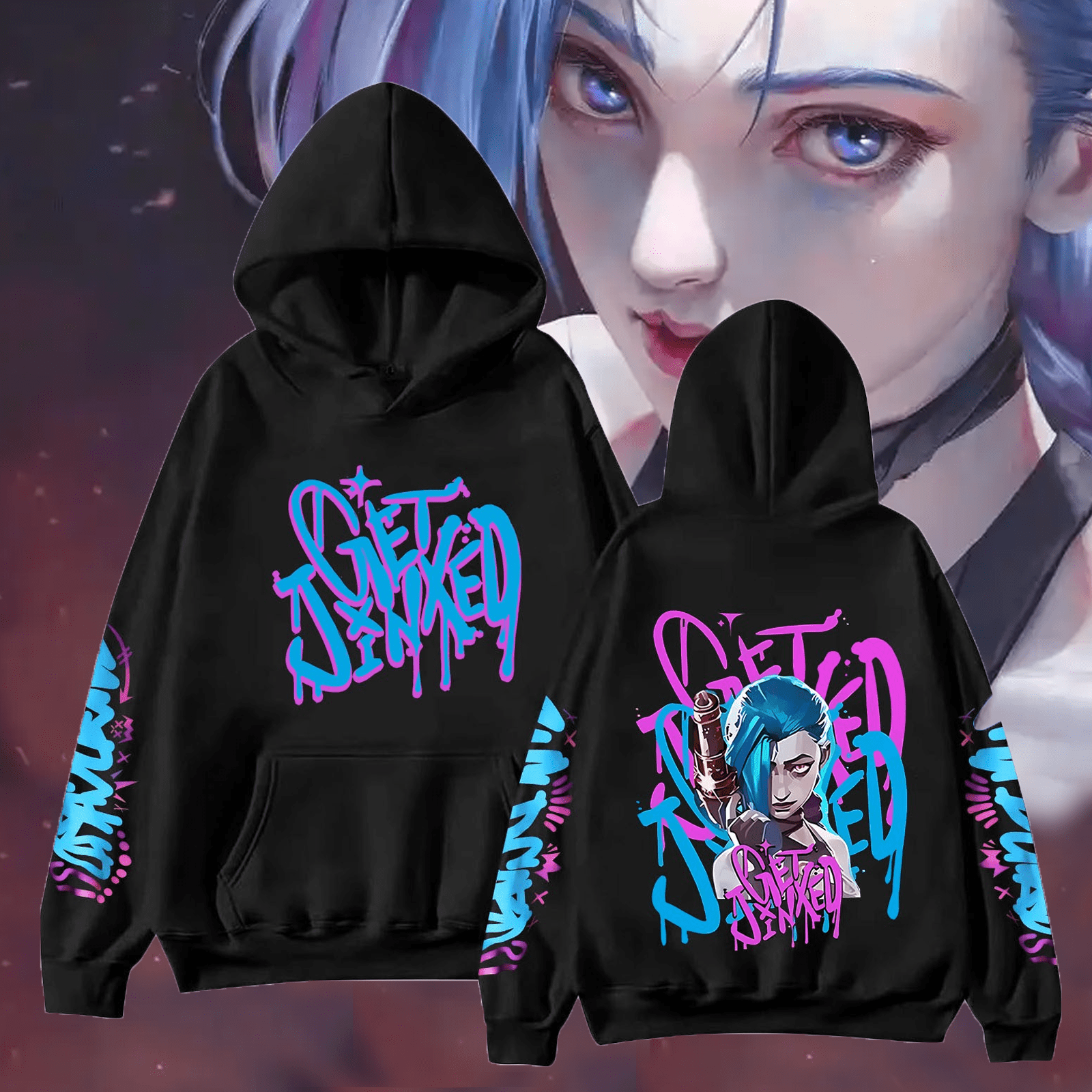 Arcane Hoodie League of Legends Mens Jinx Arcane Hoodie Mens Jinx ...