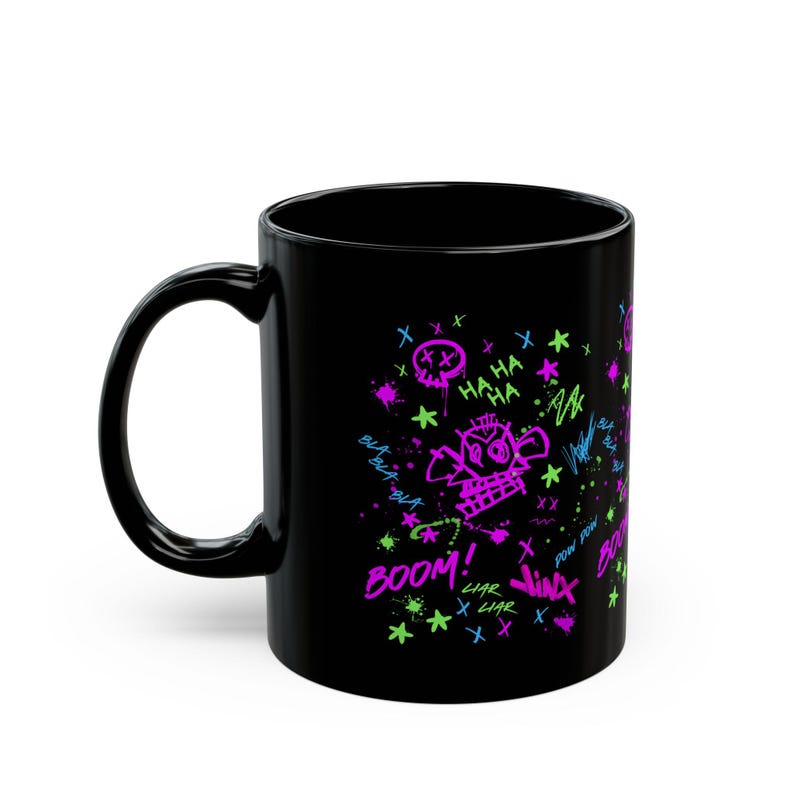 Arcane Jinx Graffiti Art Black Coffee Mug For Anime Fans, Jinx Monkey ...