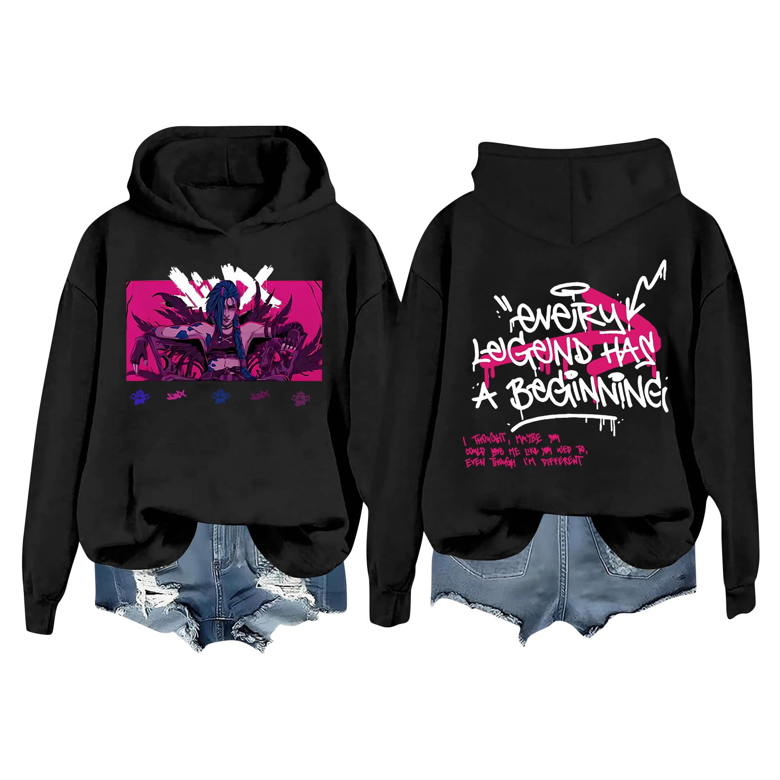 Arcane-Jinx Hoodie for Women Men Front & Back Art Adult Pullover Jinx ...