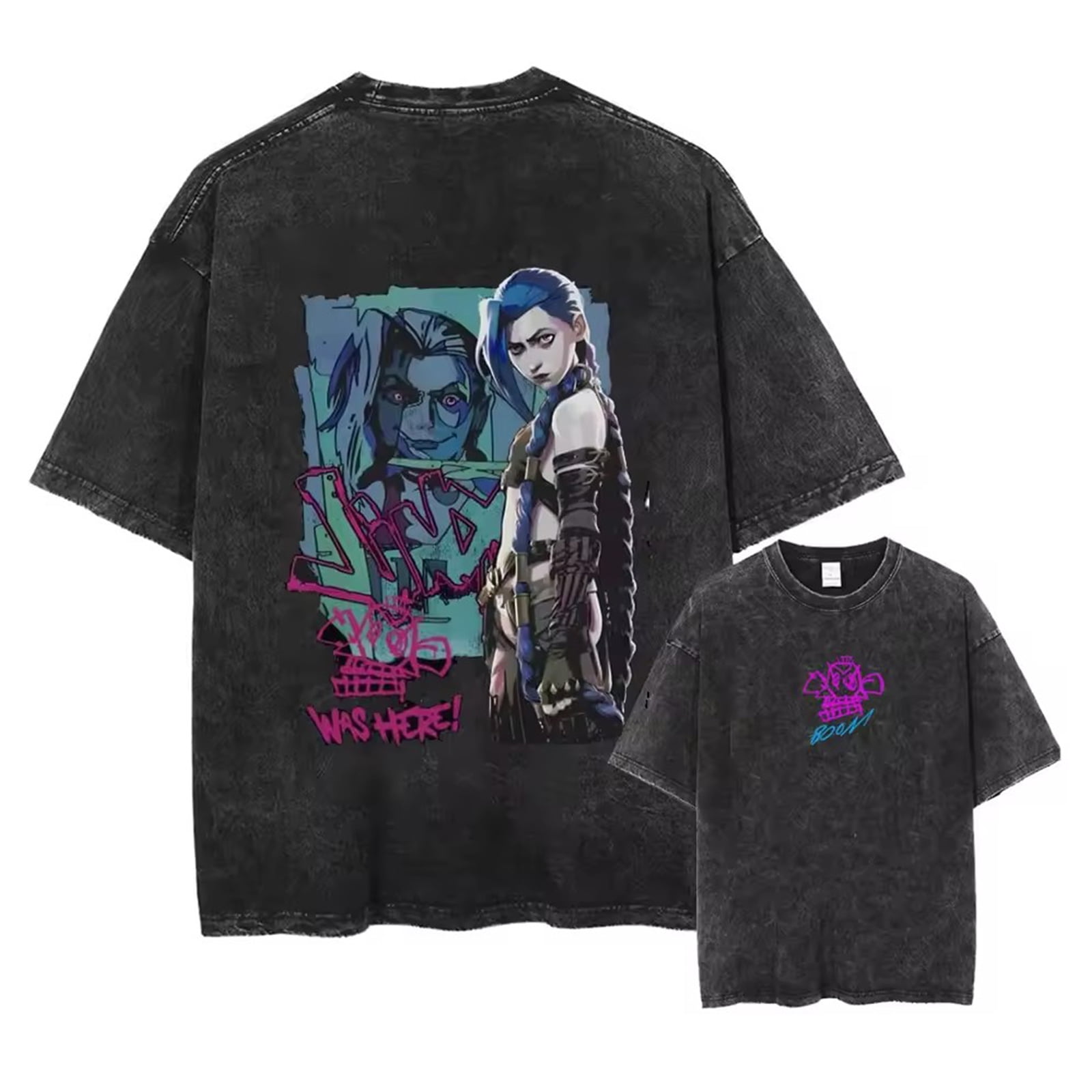 Arcane Jinx T-Shirt Jinx Graffiti Retro Washed T-shirt Harajuku Casual ...