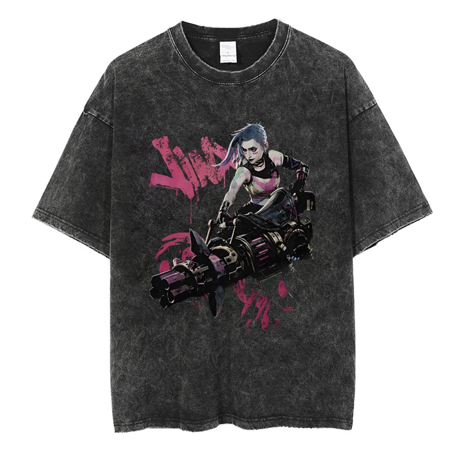 Arcane Jinx T-shirt Vintage Harajuku Washed T-shirt Printed Casual ...