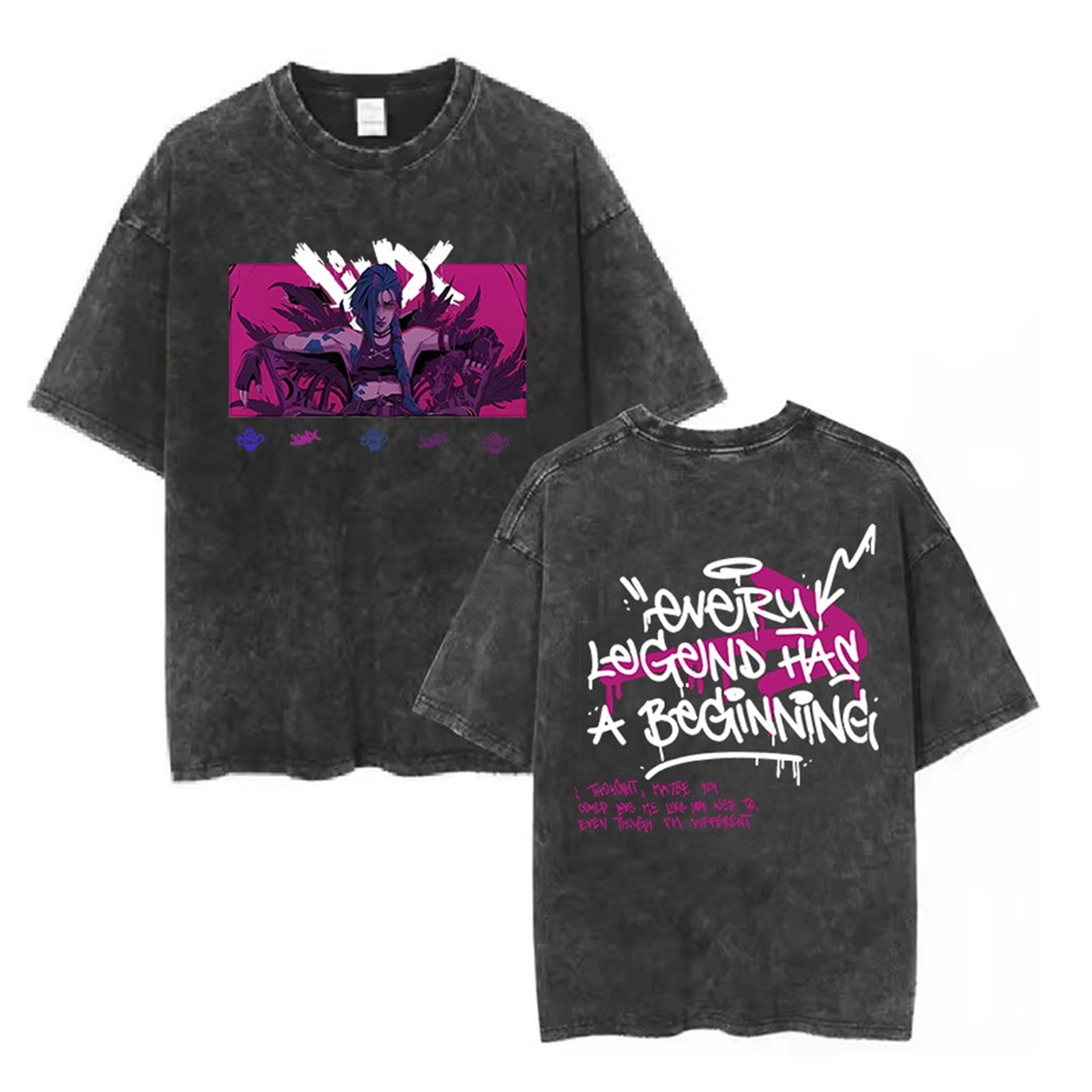 Arcane Jinx T-shirt Vintage Hip Hop Washed T-shirt Unisex Sports Casual ...