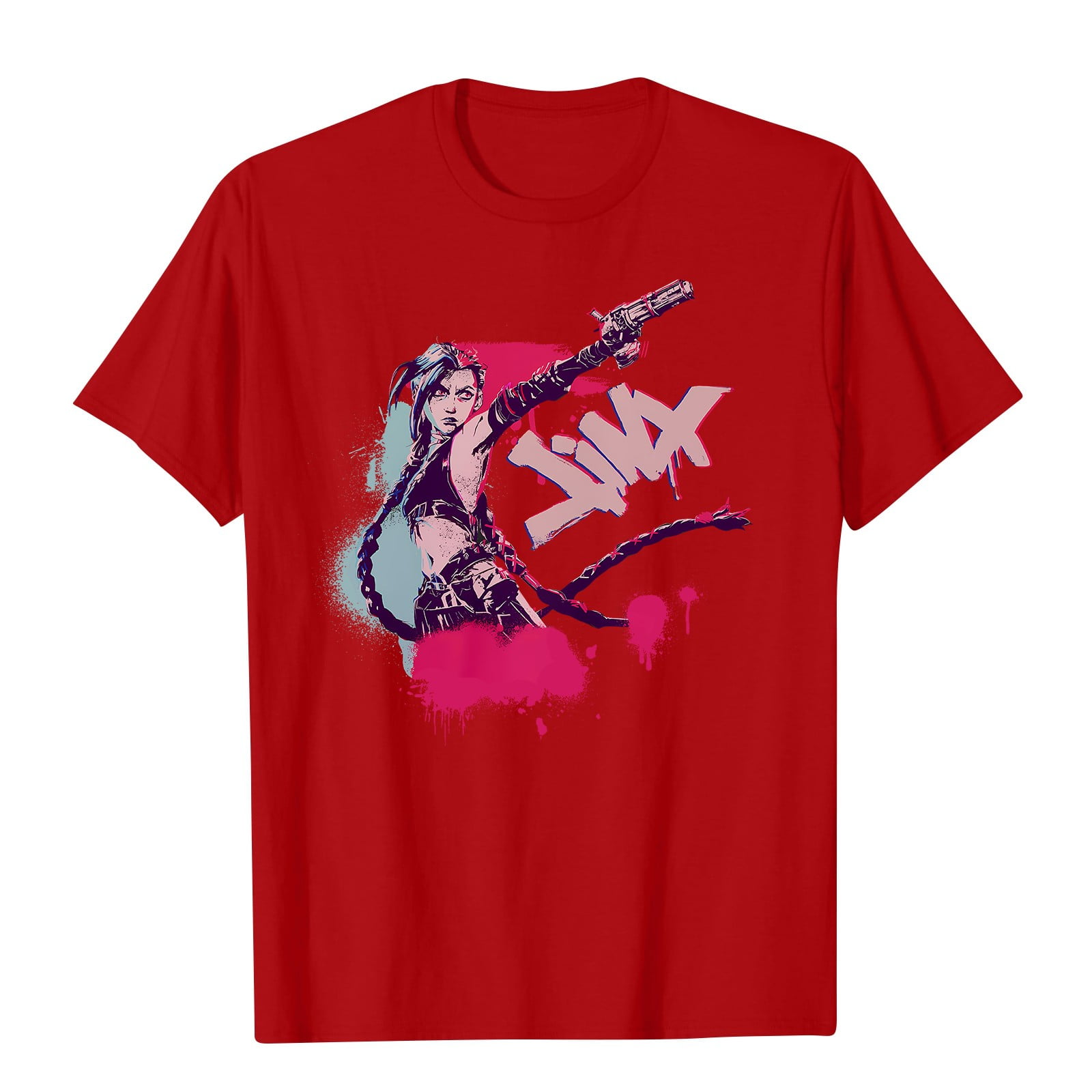 Arcane League of Legends Jinx Front & Back Art Adult Black Crew Neck ...