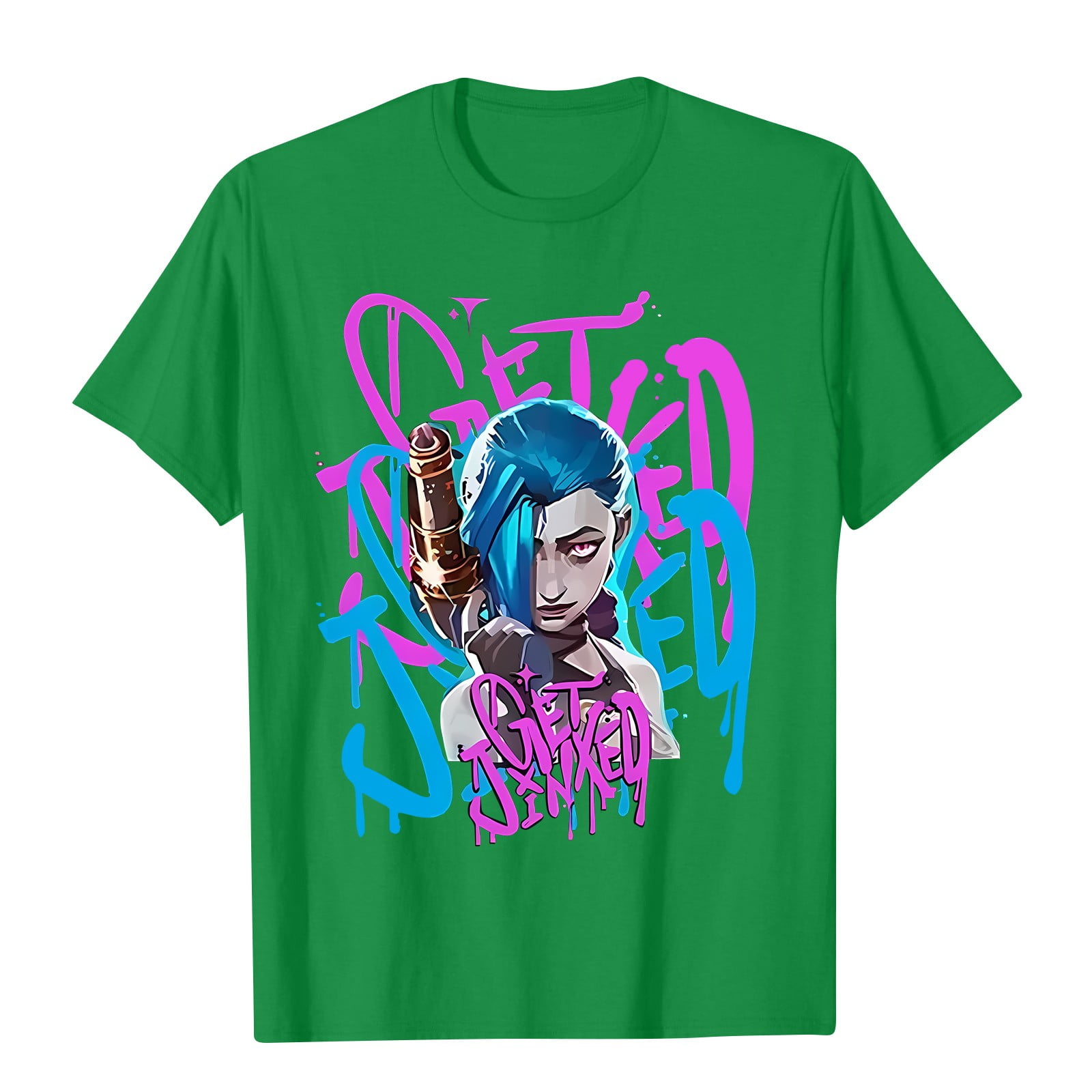 Arcane League of Legends Jinx Front & Back Art Adult Black Crew Neck ...