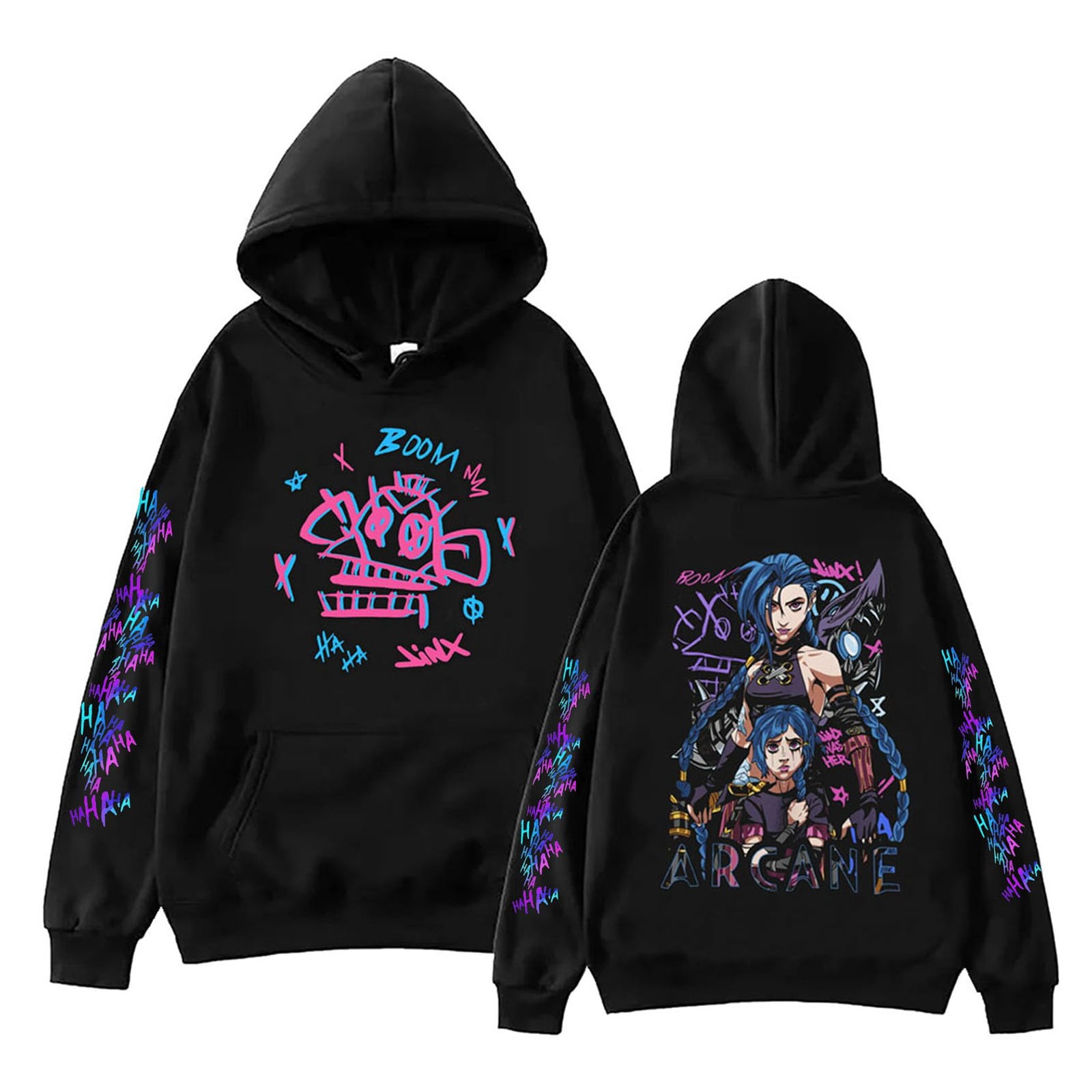 Arcane League of Legends Jinx Hoodie Front & Back Art Adult Crew Neck ...