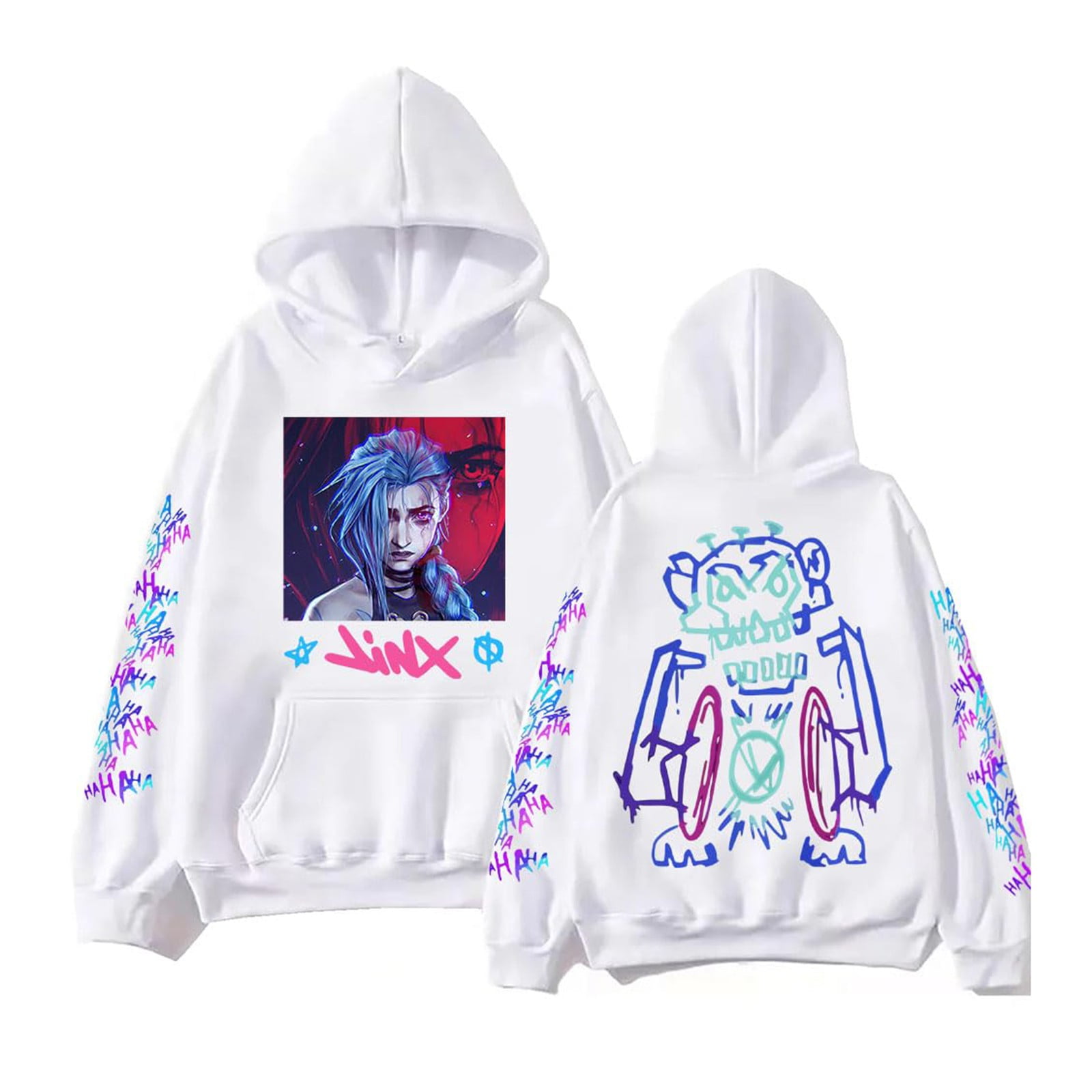Arcane League of Legends Jinx Hoodie Front & Back Art Adult Crew Neck ...