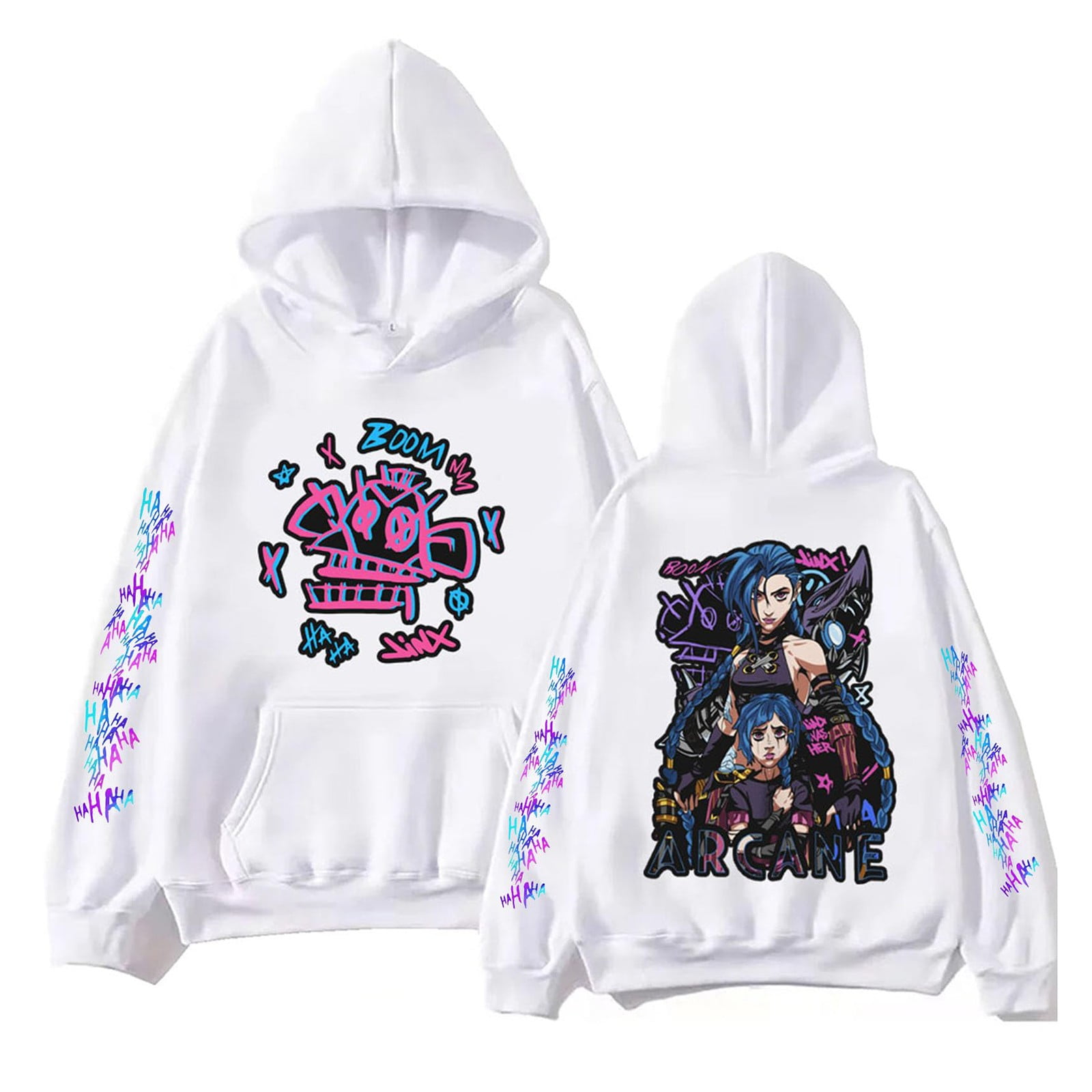 Arcane League of Legends Jinx Hoodie Front & Back Art Adult Crew Neck ...