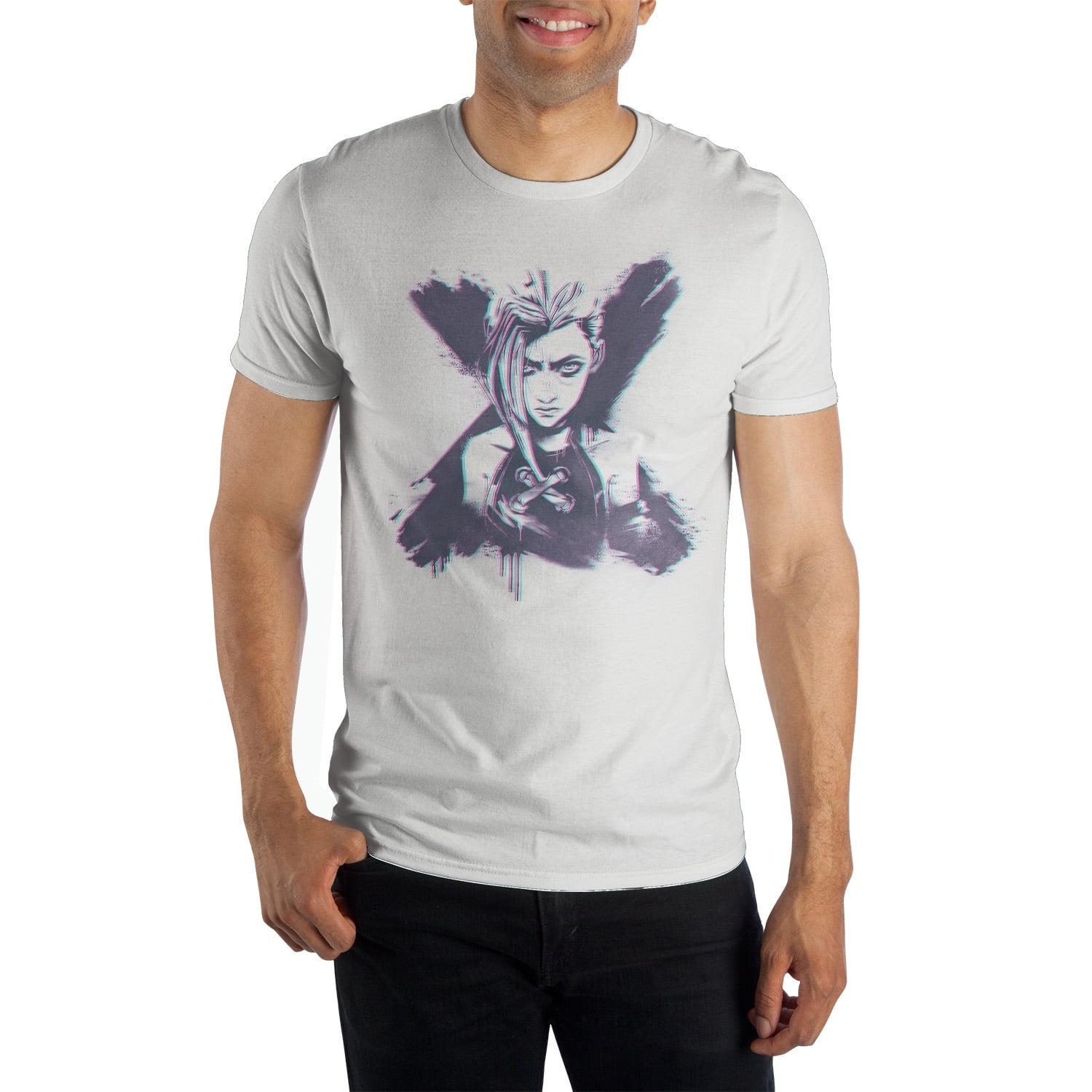 Arcane League Of Legends Jinx Adult White Crew Neck Short Sleeve T ...